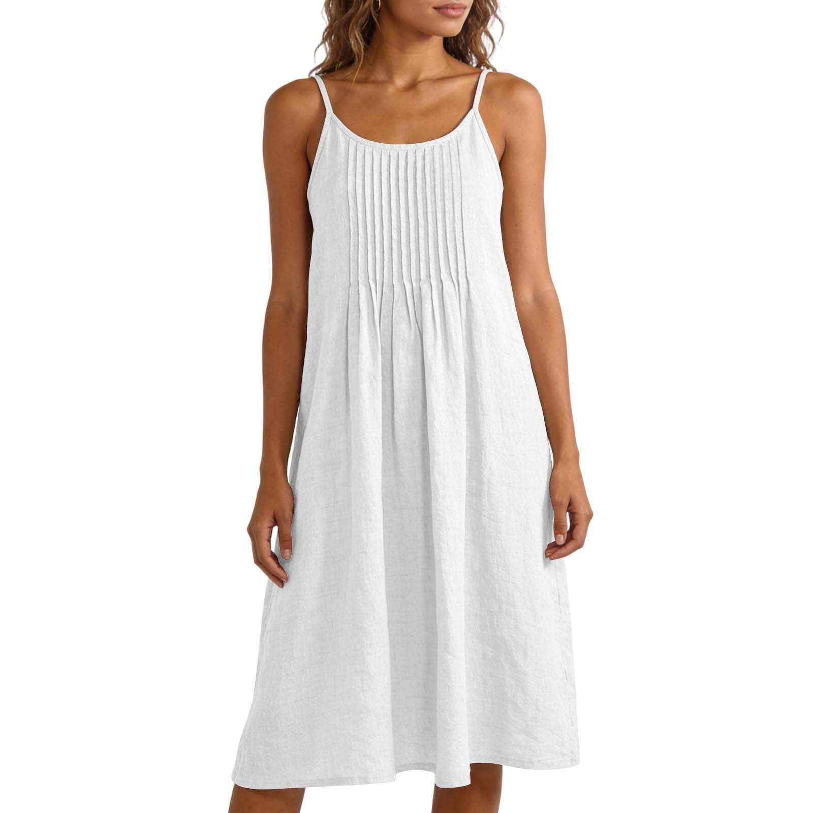 aohooy Women's Summer Flowy Spaghetti Strap Midi Dress Loose Cotton ...
