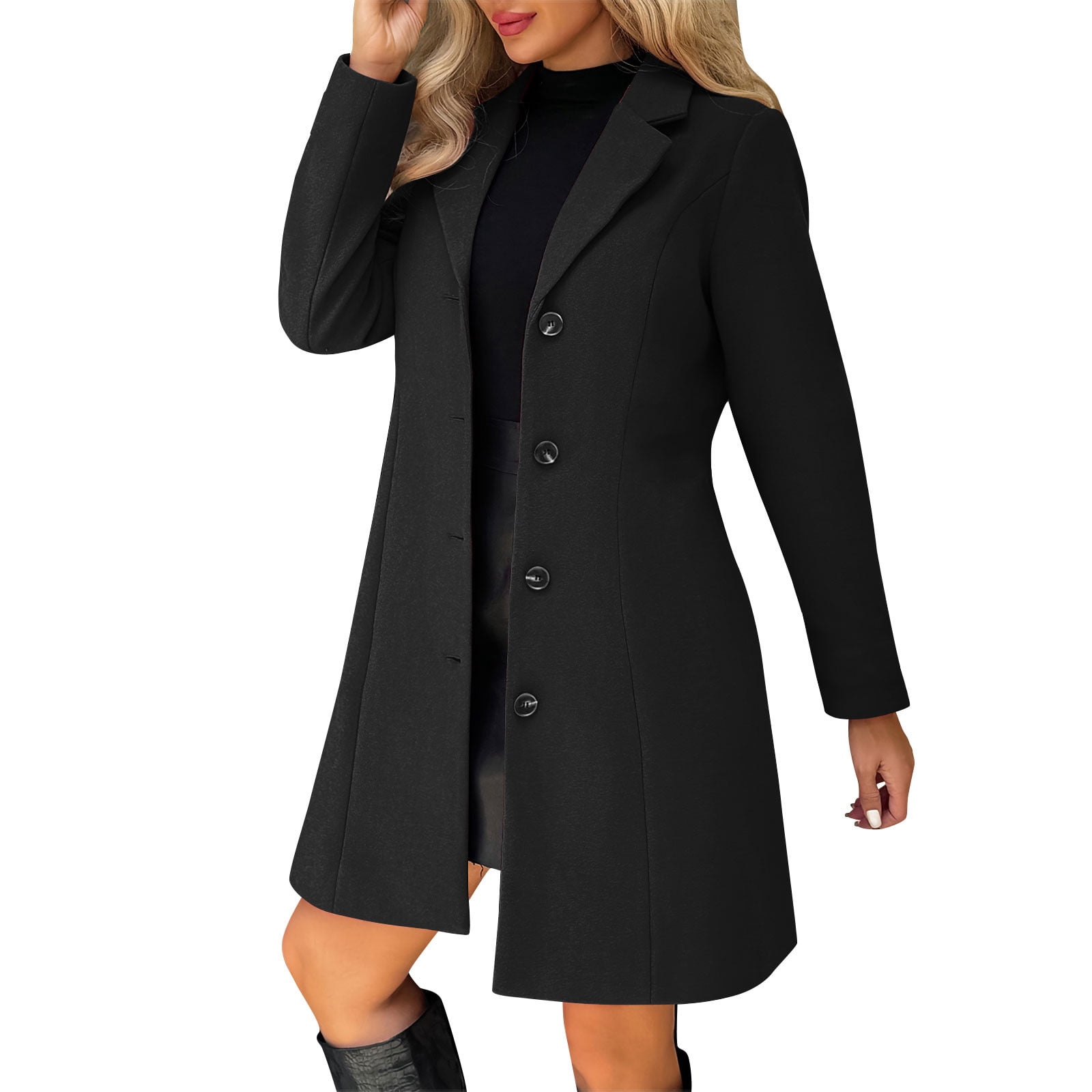 aohooy Women's Wool Pea Coats Trendy Thicken Stand Collar Single ...