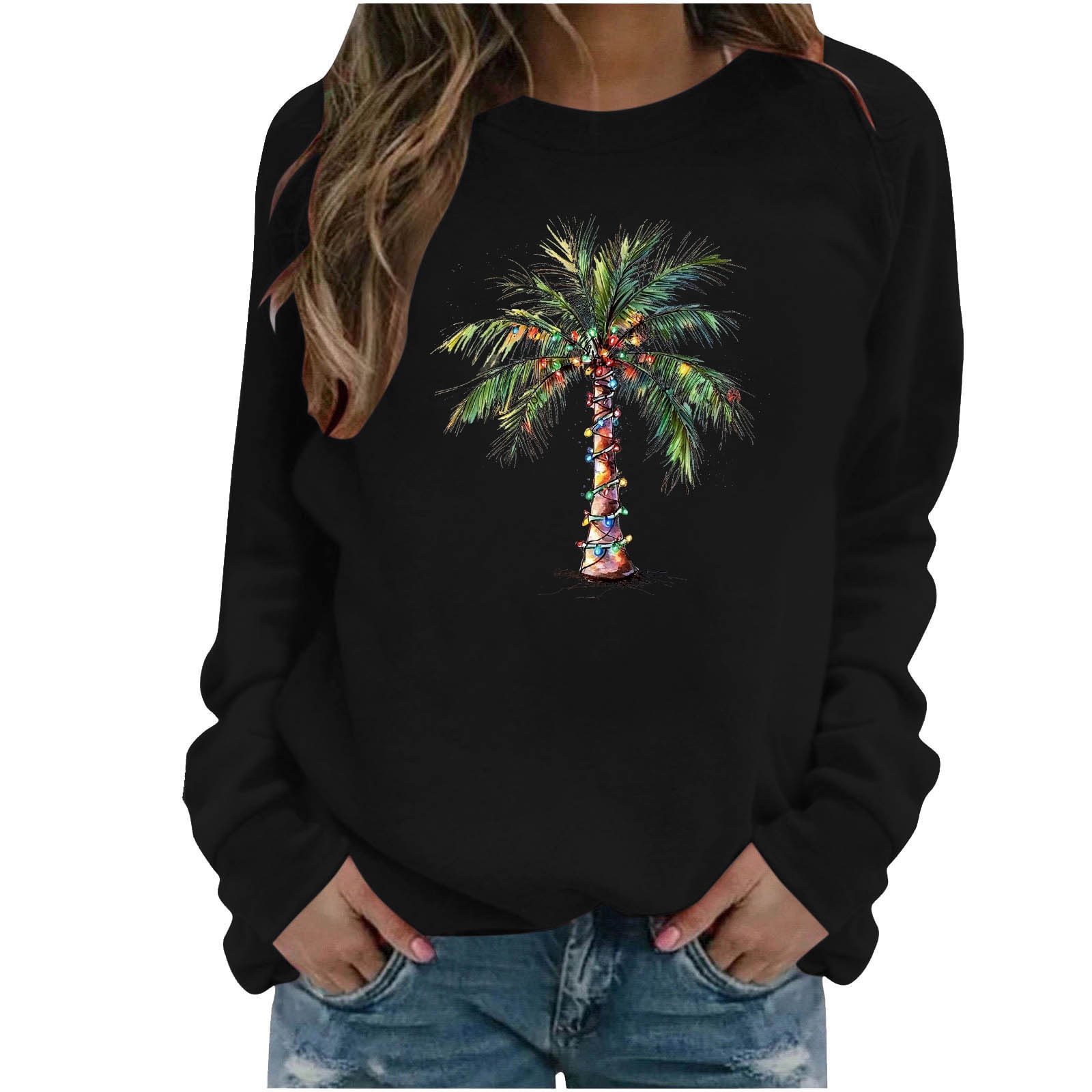 aohooy Womens Christmas Crewneck Sweatshirt No Hood Holiday Party ...
