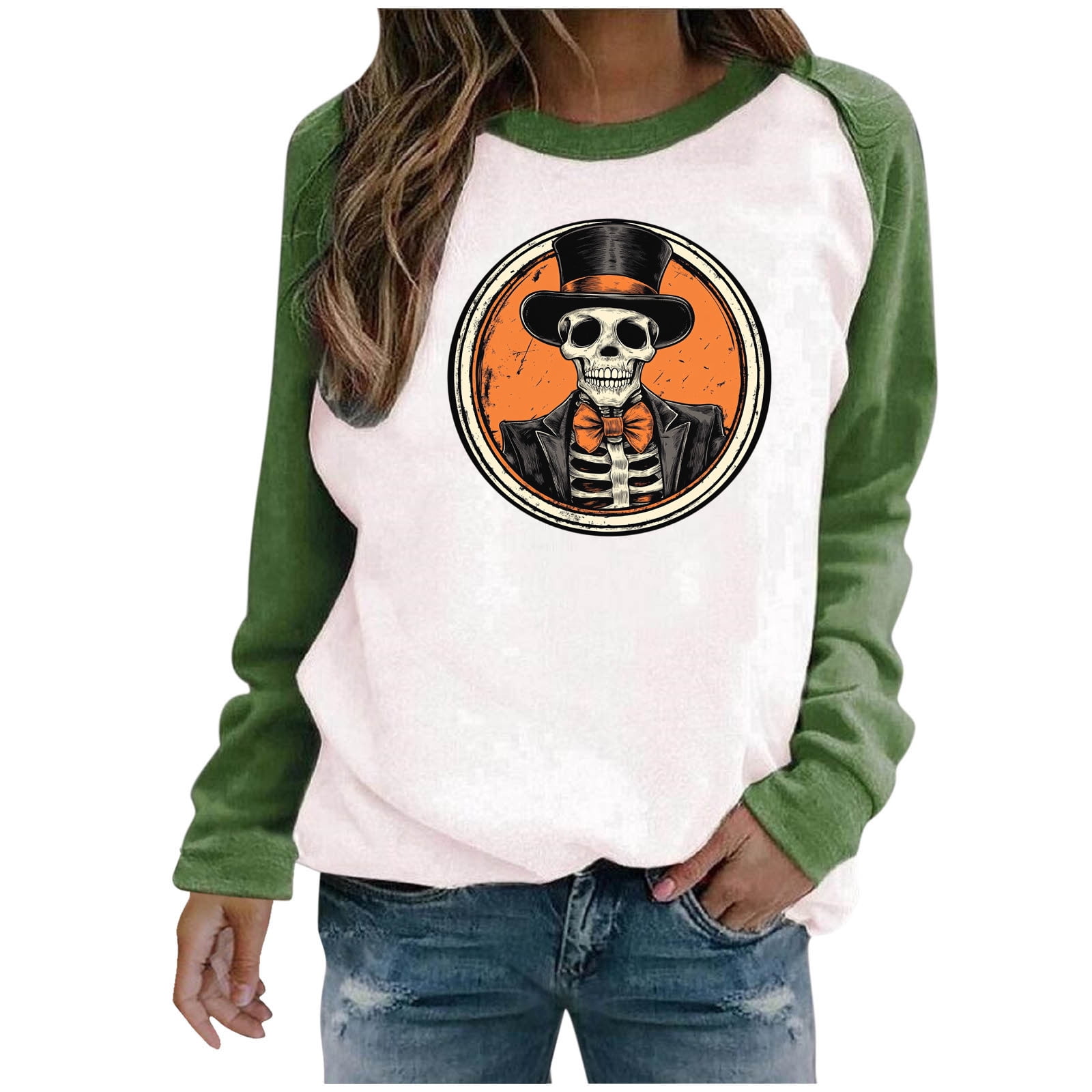 aohooy Womens Halloween T Shirt 2025 Crewneck Casual Long Sleeve Fall ...