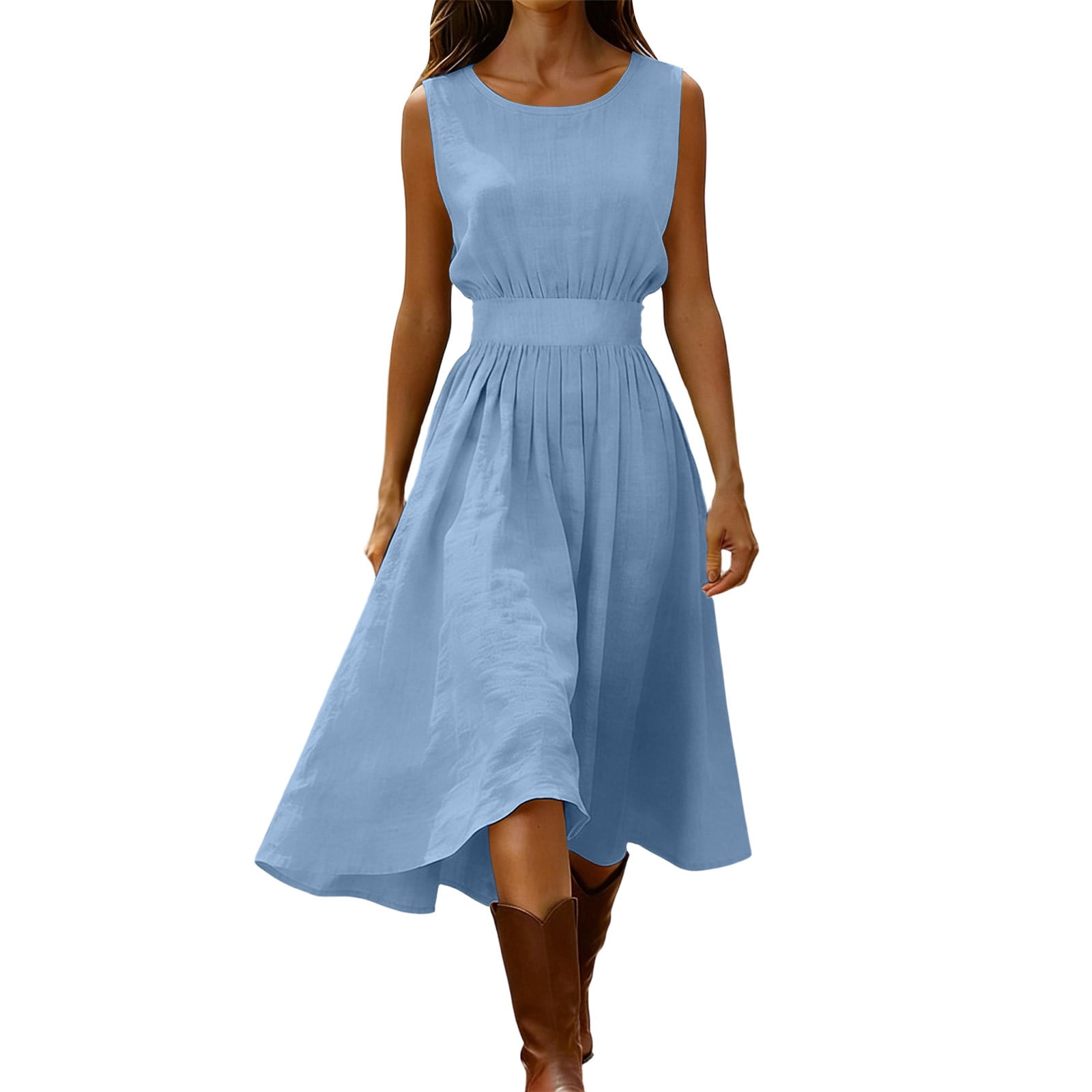 aohooy Womens Midi Summer Dresses with Drop Waist Sleeveless Tank ...