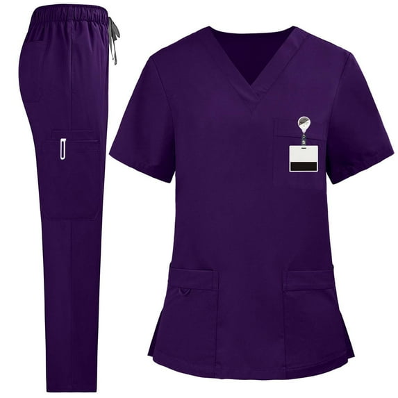 aohooy Womens Scrub Sets Straight Leg Stretch V-neck Nursing Uniforms ...