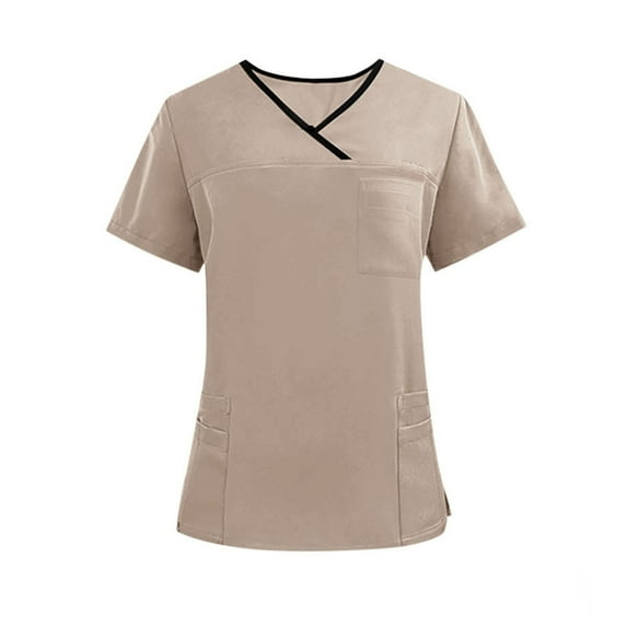 aohooy Womens Scrub Top V-Neck Short Sleeve Wrap Shirt with Multi ...