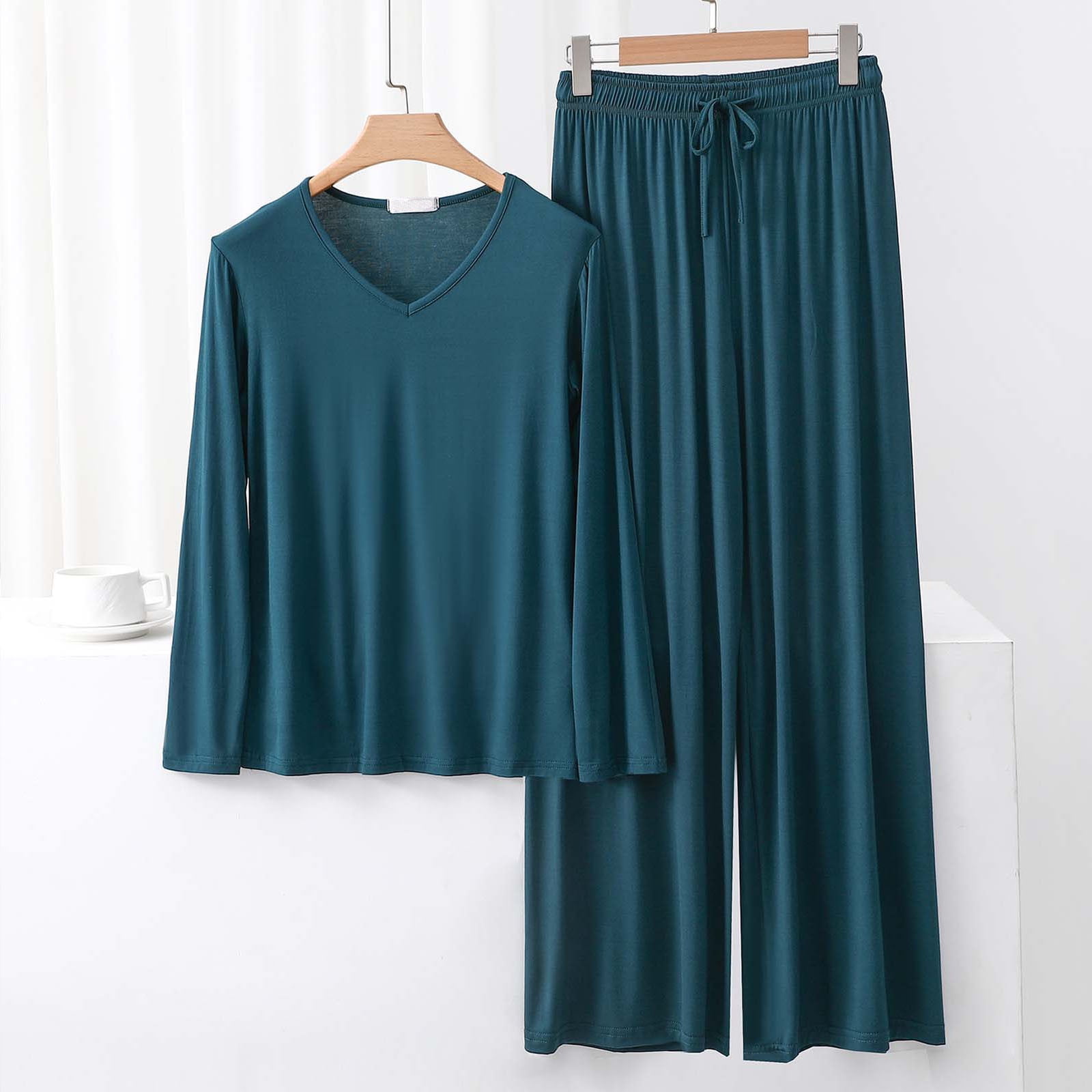 aoksee 2 Piece Sets for Women Summer Lounge Sets Outfits V Neck Long ...