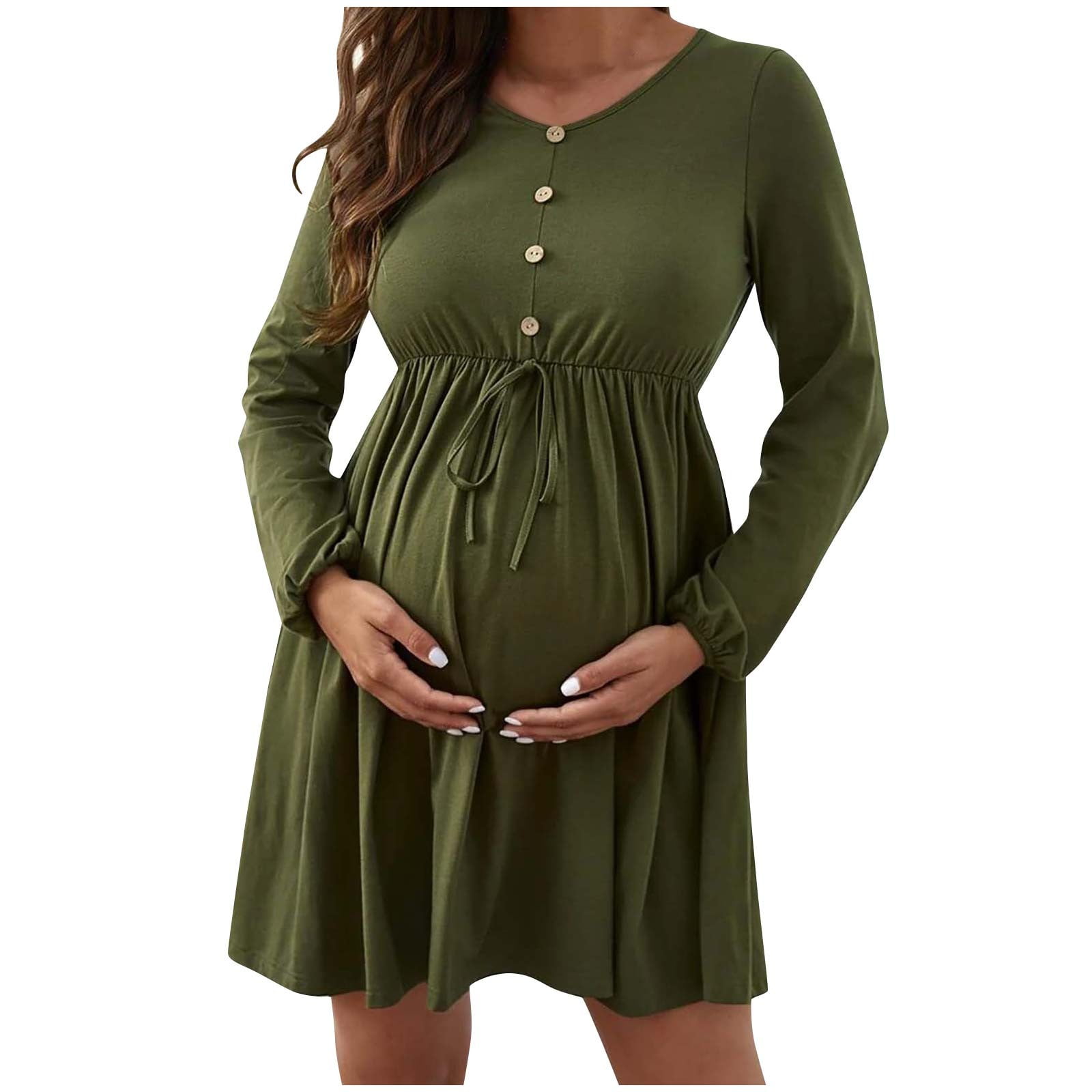 aoksee Maternity Outfits for Women's Long Sleeved Round Neck Lace up ...