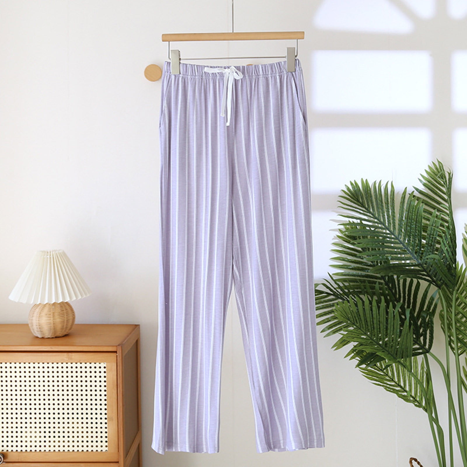 aoksee Pajama Pants for Women Wide Leg Drawstring Lounge Pants Loose ...