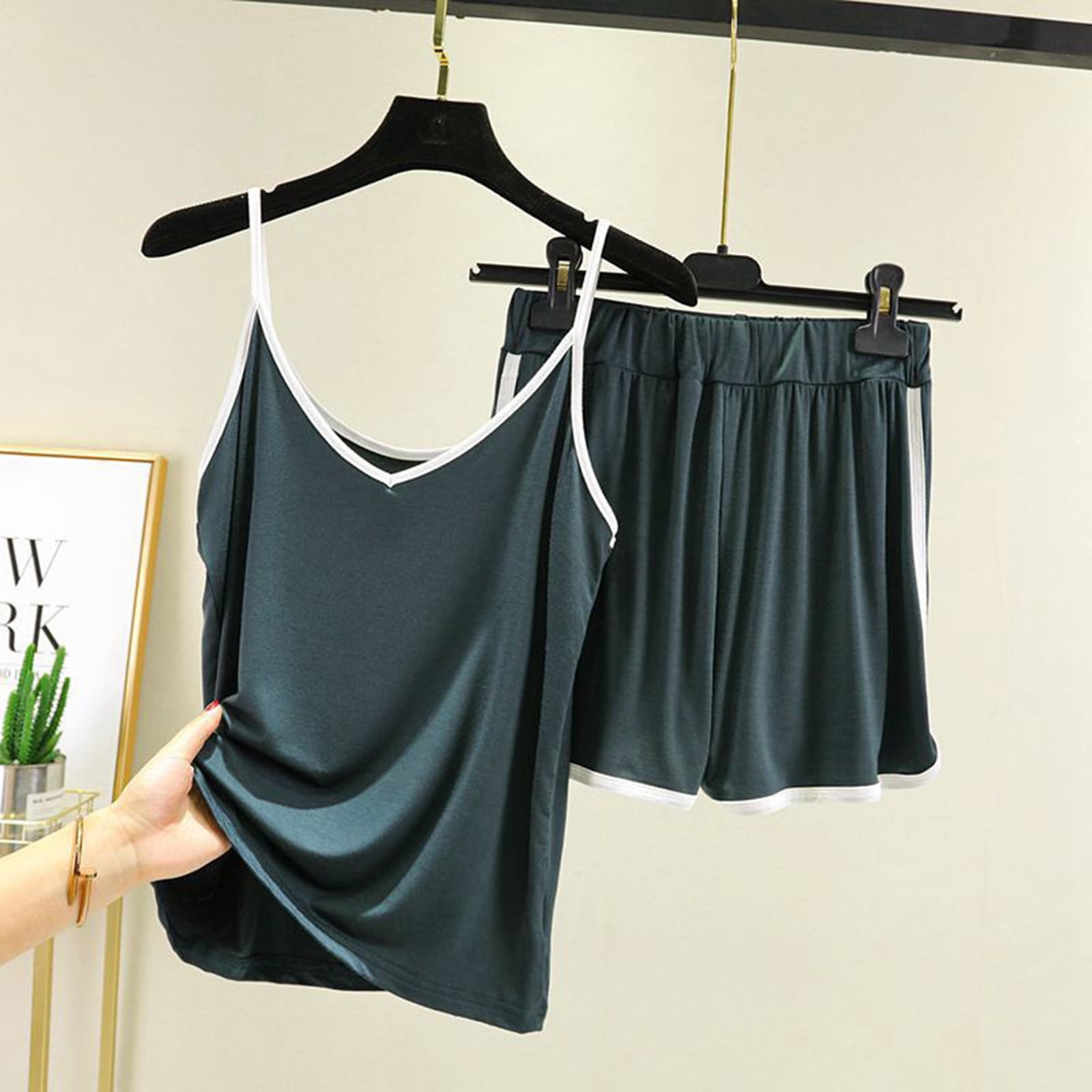 aoksee Pajamas for Women Set V Neck Camisole Top and Shorts Nightwear ...