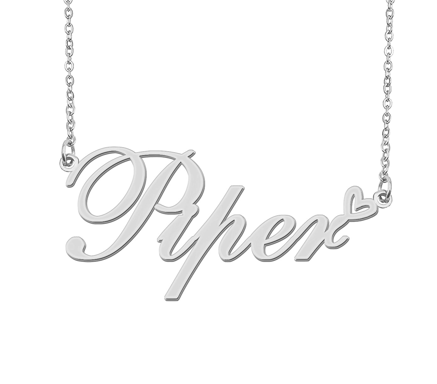 HUAN XUN Silver Piper Name Necklace Stainless Steel Heart Nameplate ...