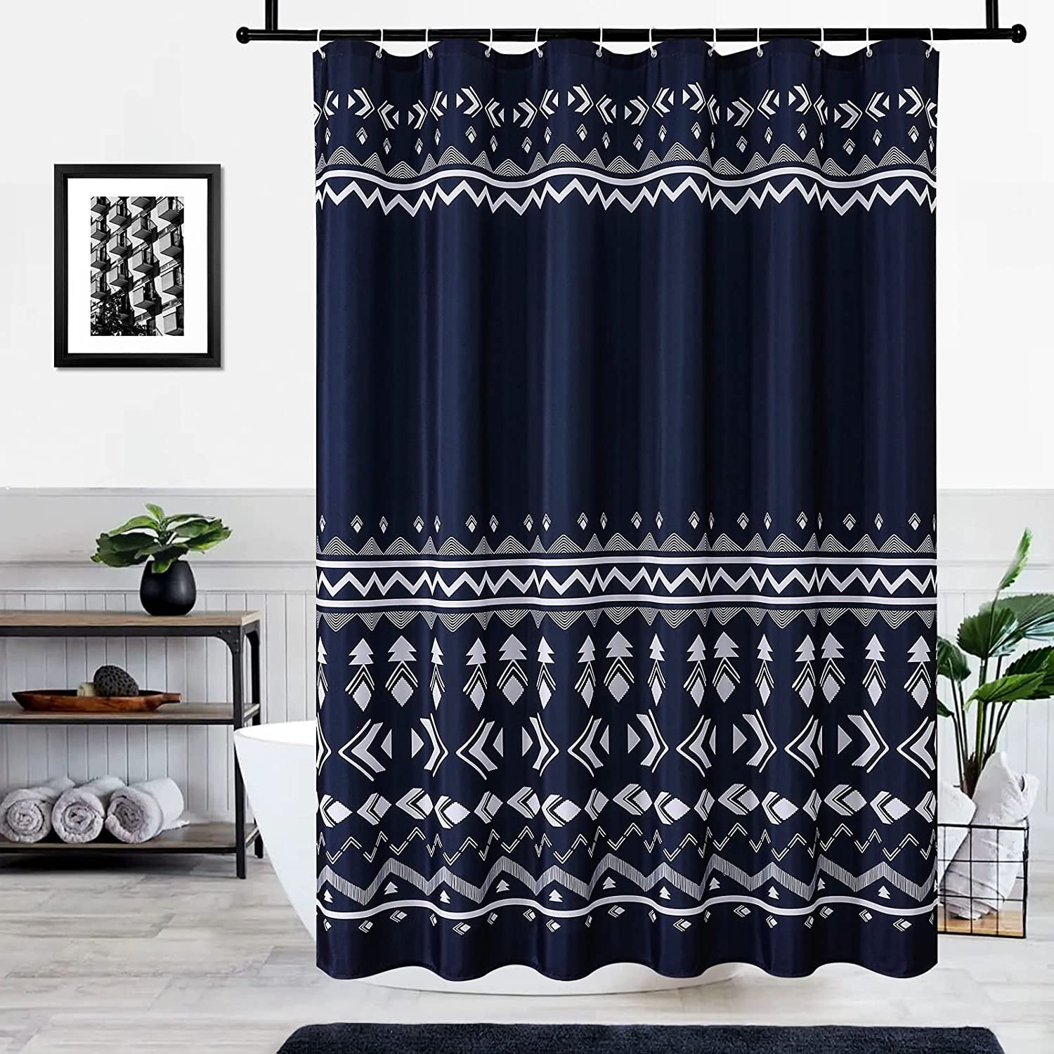 Aoselan Boho Extra Long Shower Curtain Set 72 X 84 Navy Shower Curtain
