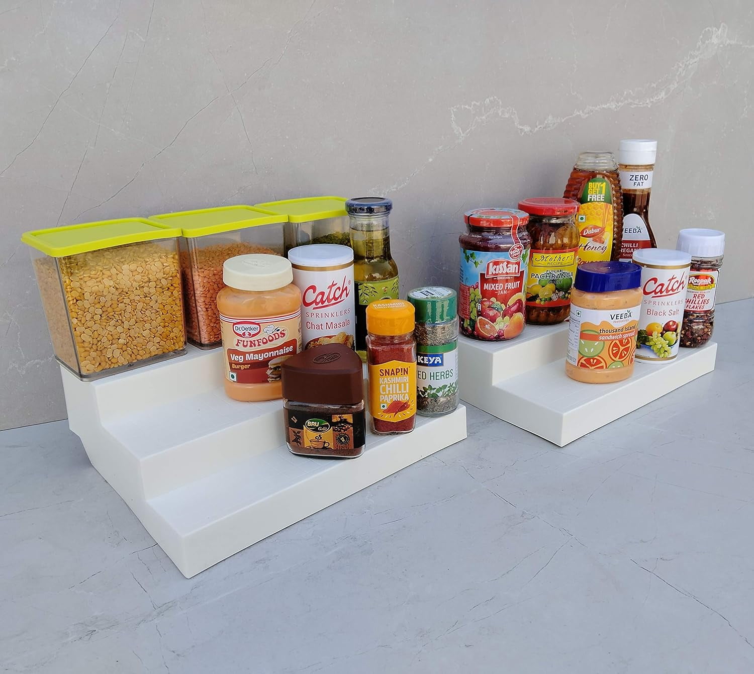 appeasy Plastic 2 Tier3 Tier Rectangular Kitchen Cupboard Space Saving Shelf Organizer Beige L ...