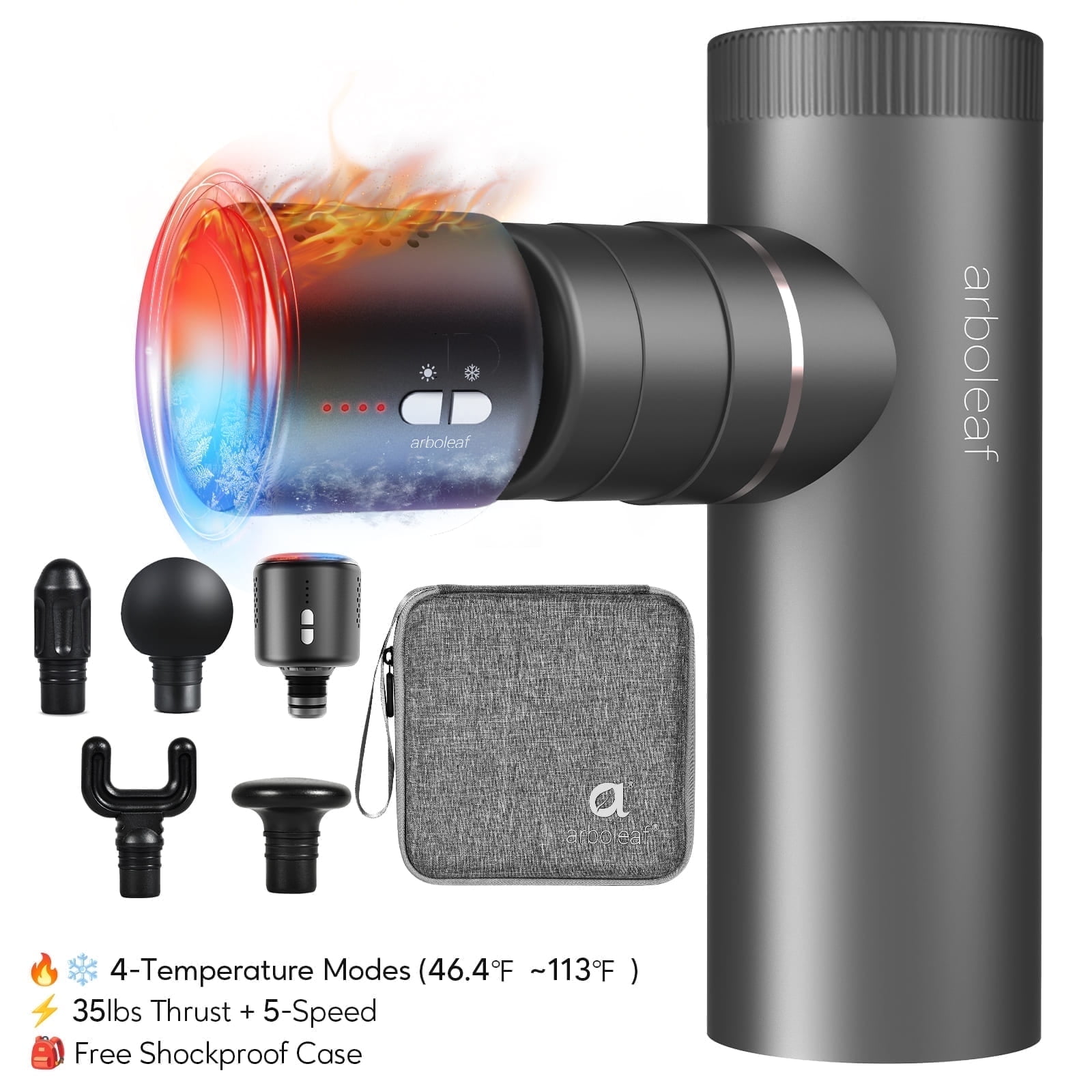 Arboleaf Handheld Massage Gun with Heat n Cool Head Case, for Muclse Tension Deep Tissue Pain ...