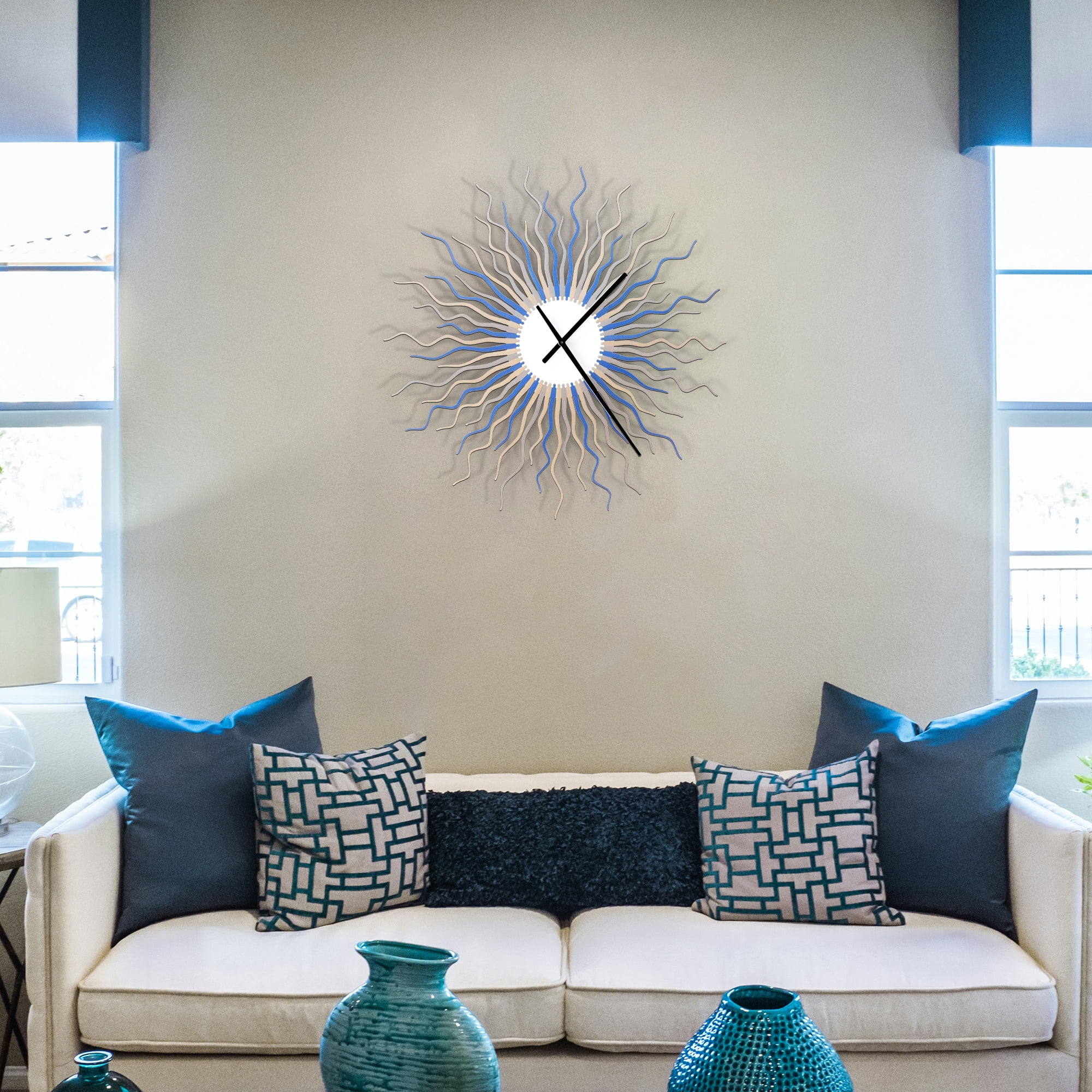 ardeola Medusa Arctic - 16 in Modern Analog Wall Clock in Blue / Silver ...