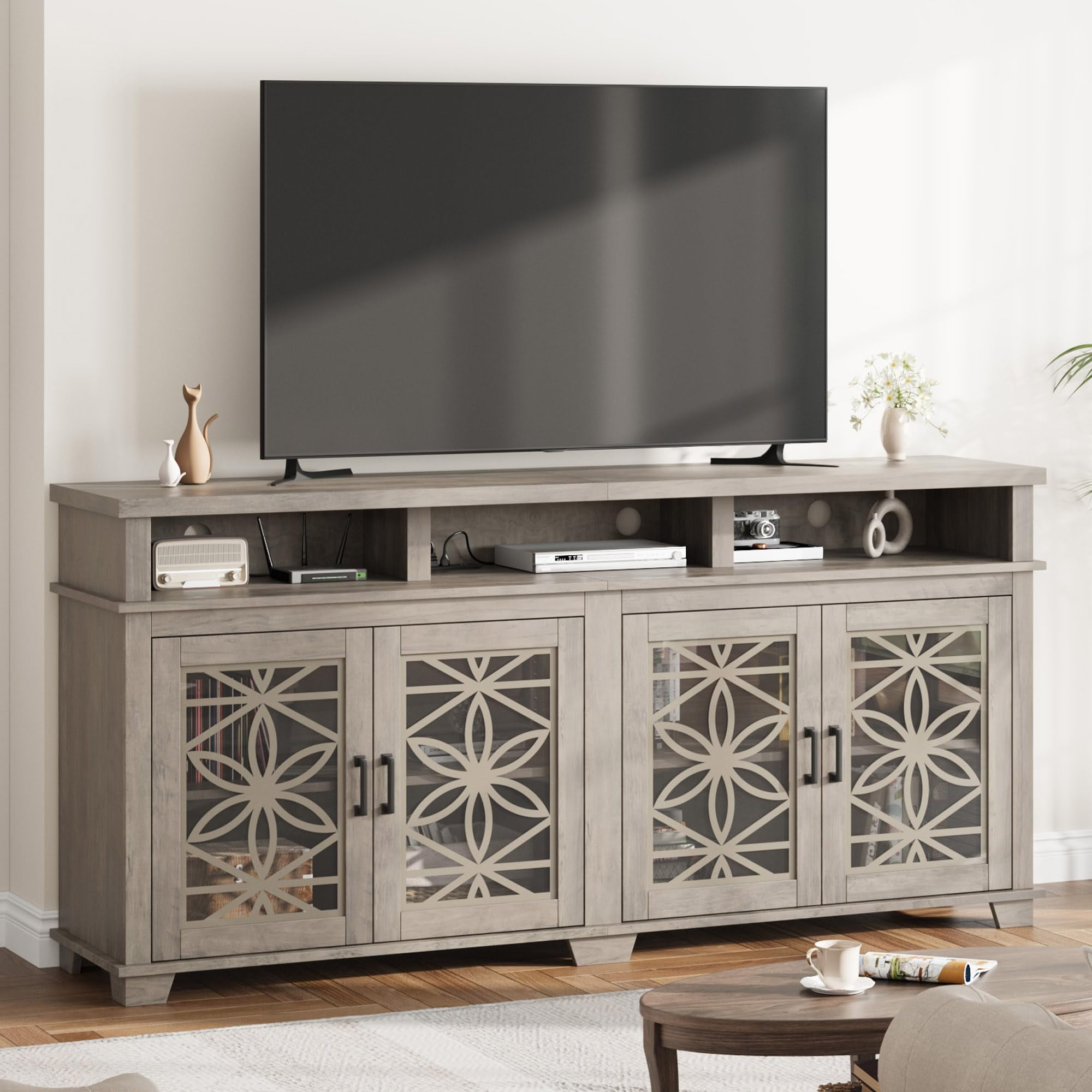 armhouse TV Stand for 80 Inch TV, Mid Century Modern Entertainment ...
