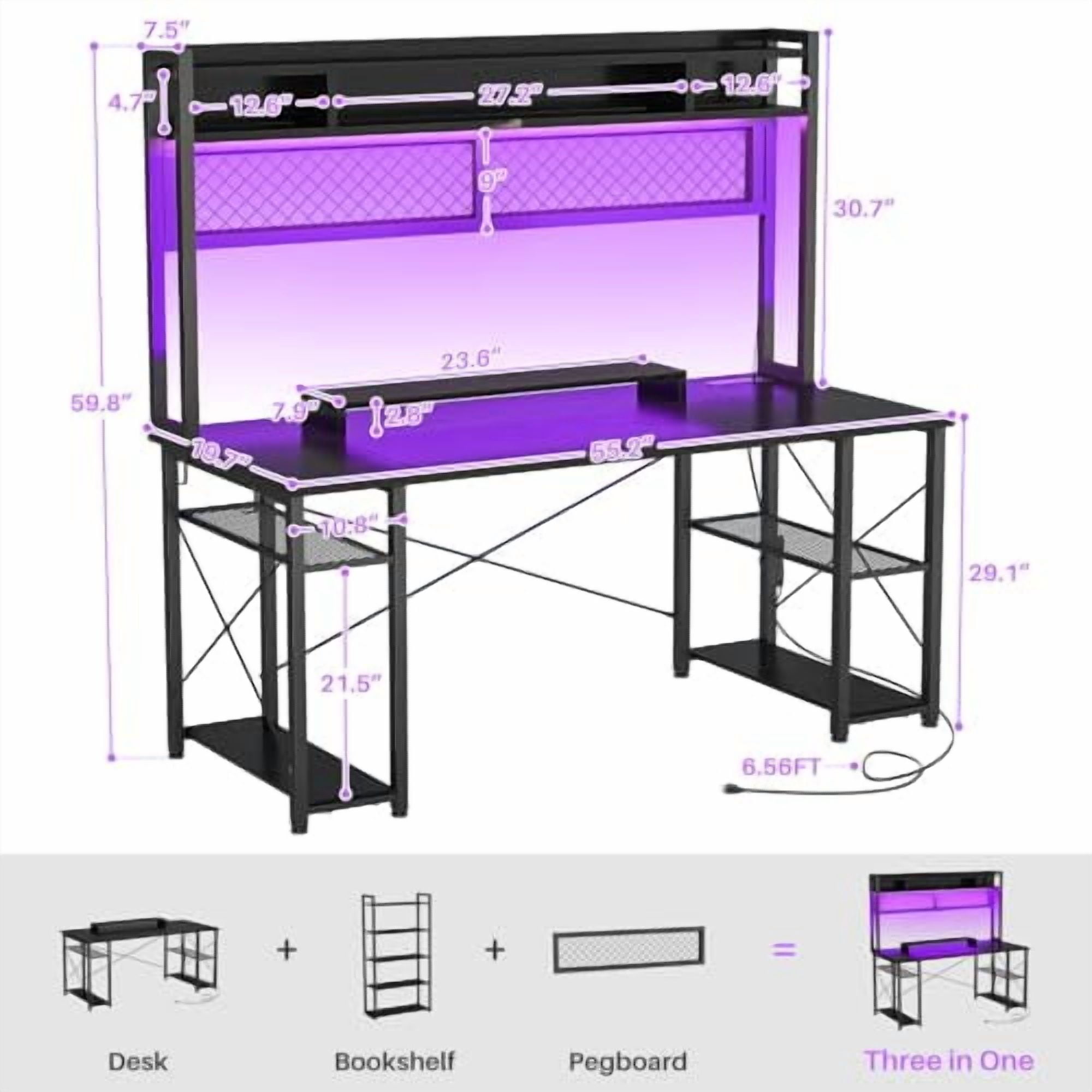 armocity 2024 Upgrade Gaming Desk with Hutch, 55.2'' Magic Computer ...