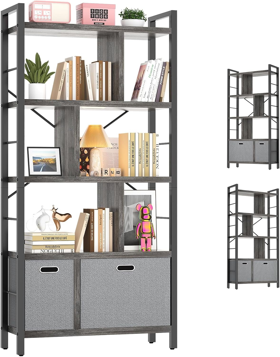 armocity Tall Bookshelf with Drawers - 5 Tier Bookcase Modern Book ...