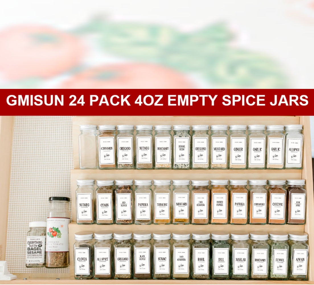 ars with Label, 24Pcs 4oz Empty Spice Bottles with Shaker Lids, Square ...