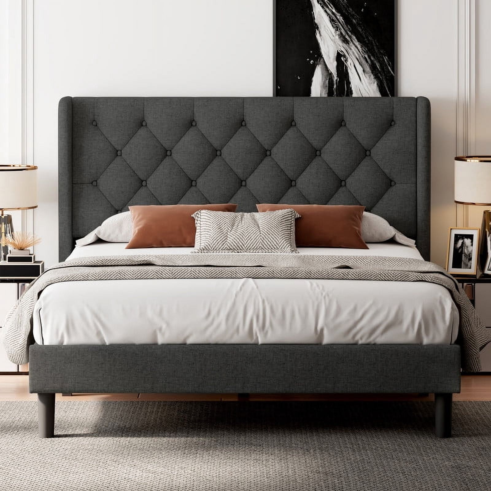 art Xuan Full Size Bed Frame with Diamond Button Tufted Wingback ...