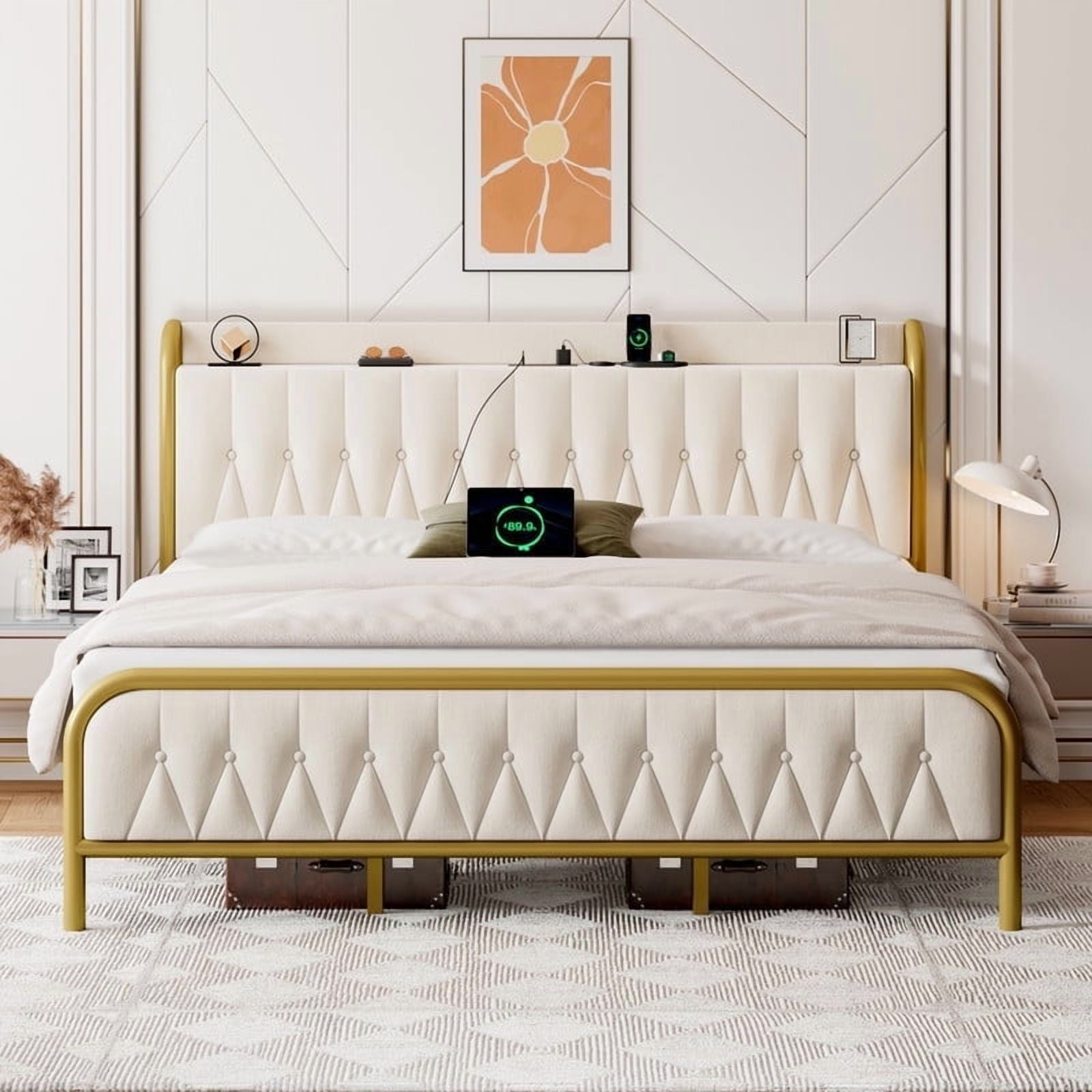 Einhomn King Bed Frame with Type-C & USB Ports,12" Underbed Storage ...