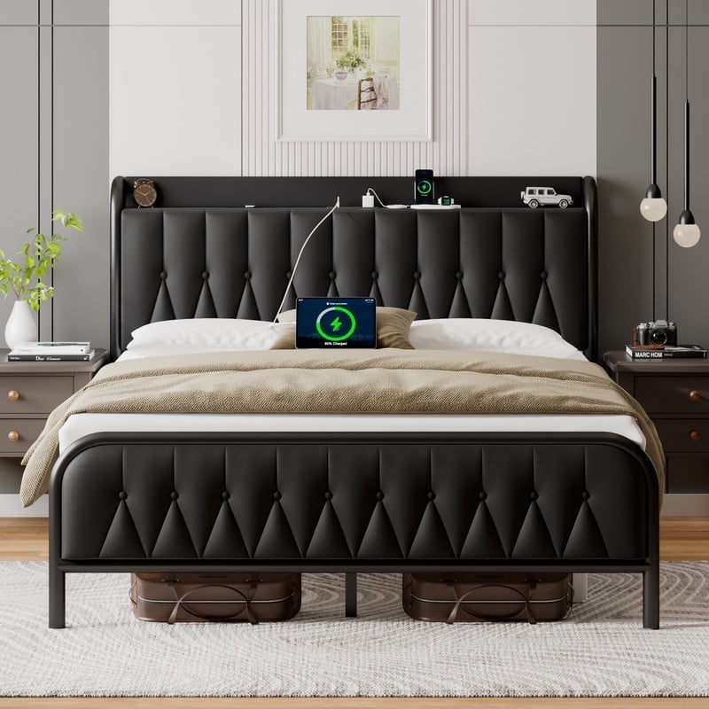 Einhomn Queen Bed Frame with Type-C & USB Ports,12" Underbed Storage ...