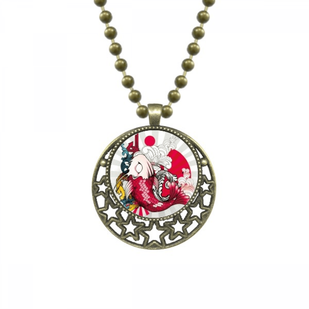 art fish koi japan pattern pendant star necklmoon chain jewelry ...