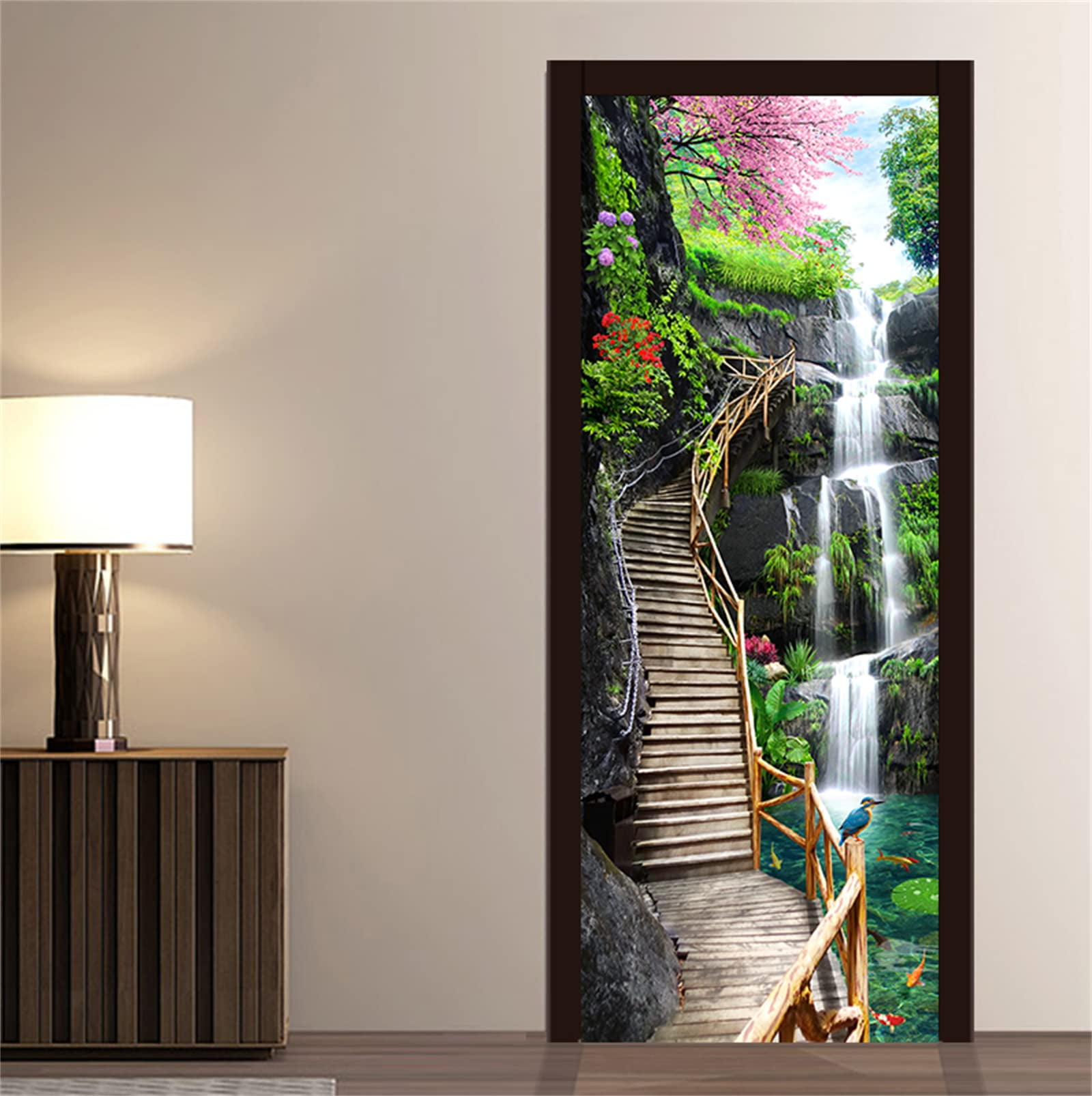 artfanke 3D Trestle Bridge Waterfall Door Sticker Peel and Stick 33.5 ...