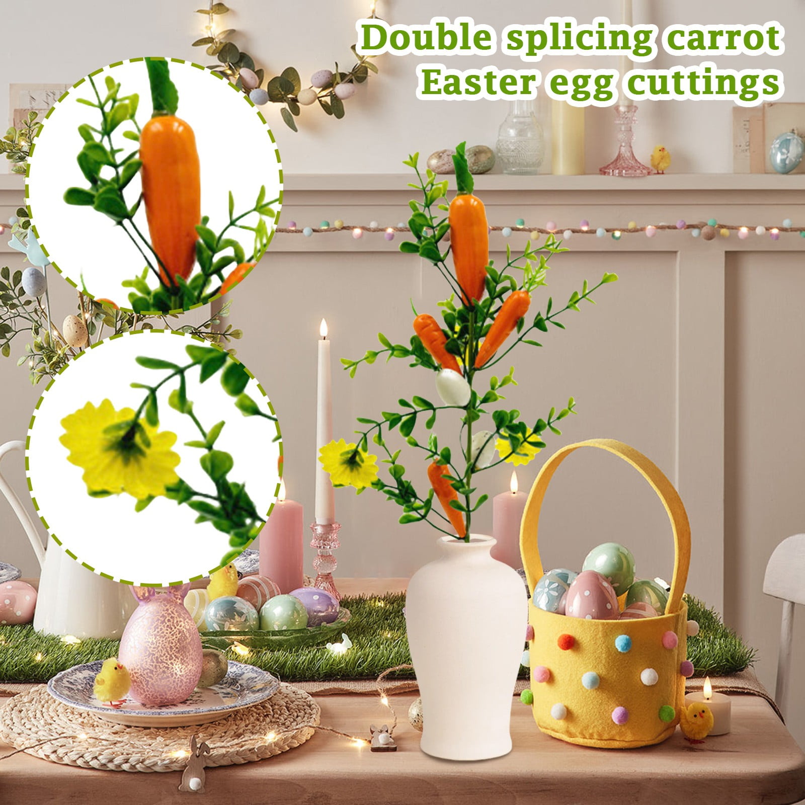 artificial Easter Colored Eggs Bunny Decorative Cuttings With Flowers ...