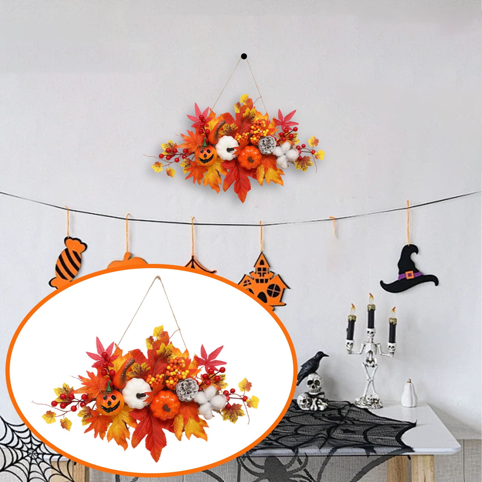 artificial fall wreaths Halloween Pumpkin Maple Leaf Wreath Autumns ...