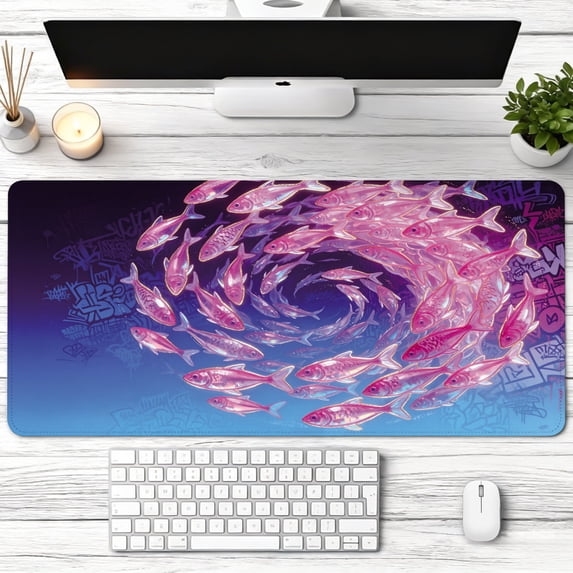 artistic pink fish swirling pattern Mouse Pad，Non Slip Rubber Pad ...