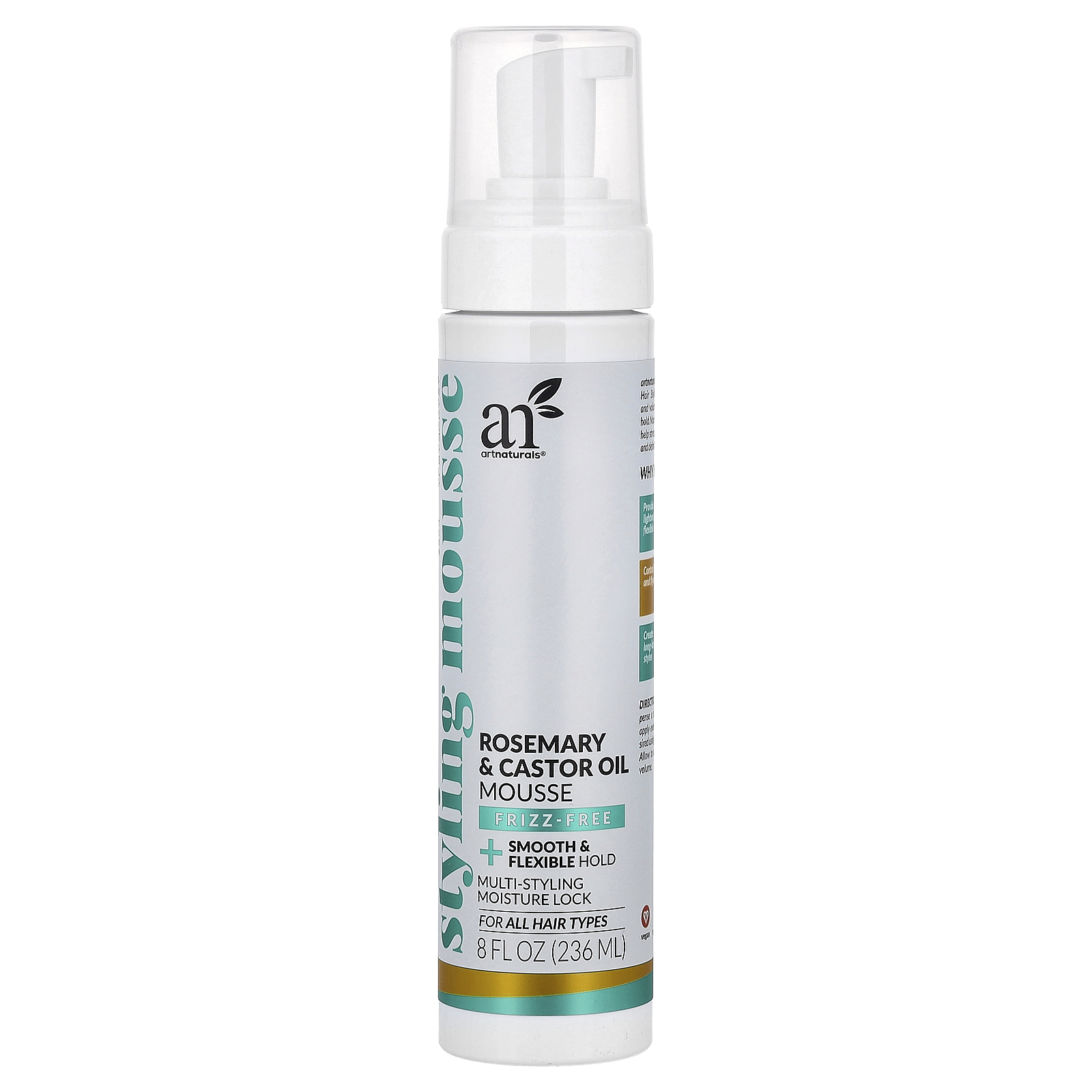 artnaturals Rosemary & Castor Oil Styling Mousse, For All Hair Types, 8 ...