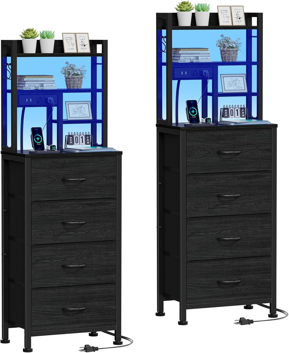 asdfgh Tall Nightstand, LED Night Stand with Charging Station and USB ...
