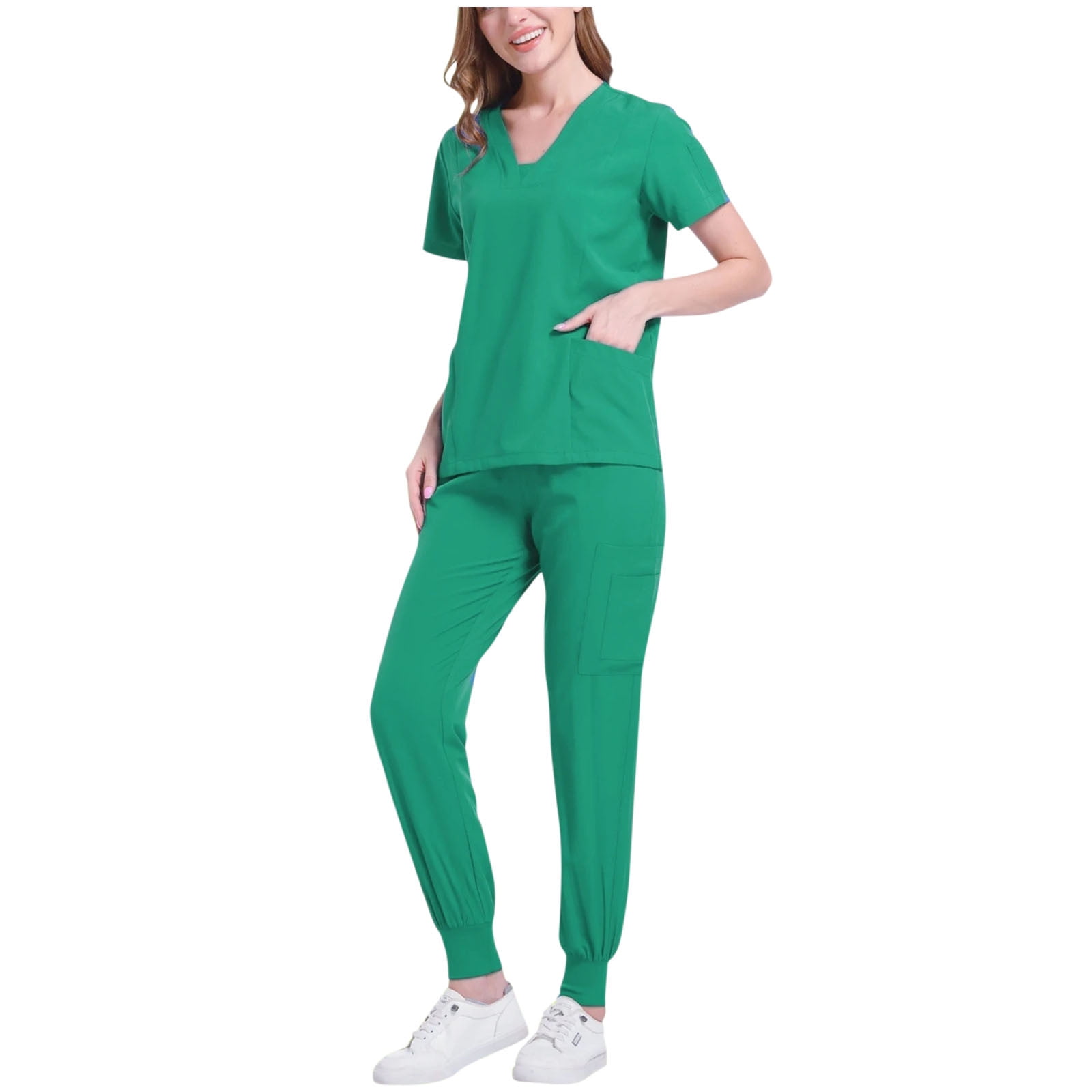 asdoklhq Black Scrubs Sets for Women Solid Color LooseAnkle Cuff Pants ...