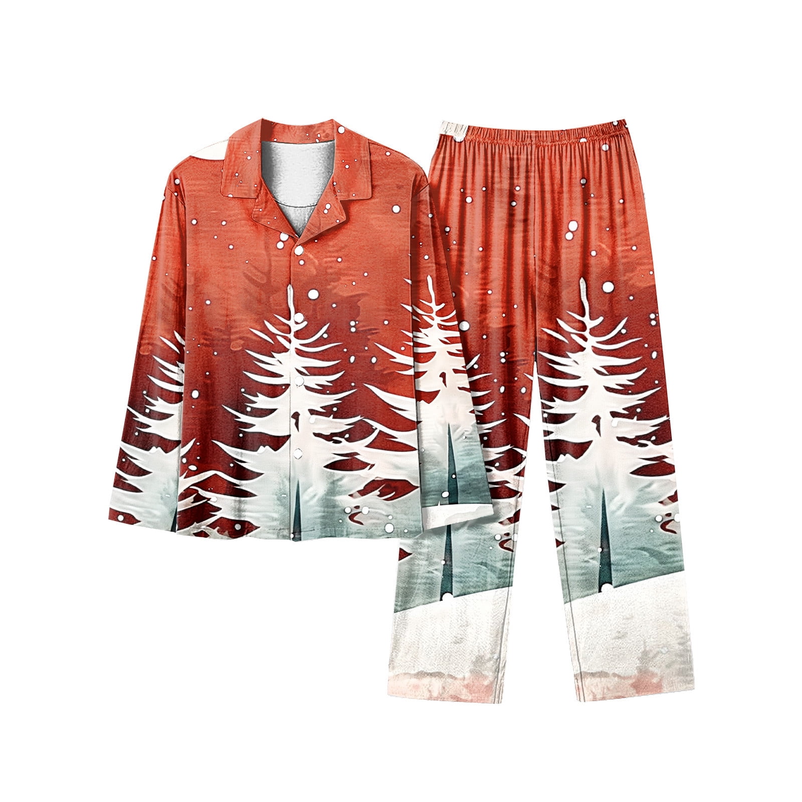 asdoklhq Button Up Pajamas for Women Christmas Long Sleeved Long Pants ...