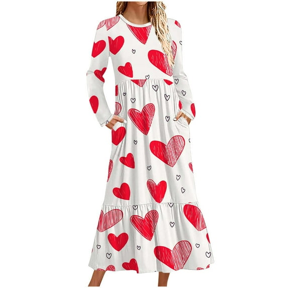 asdoklhq Casual Dresses for Women Fashion Casual Printed Long Sleeve ...