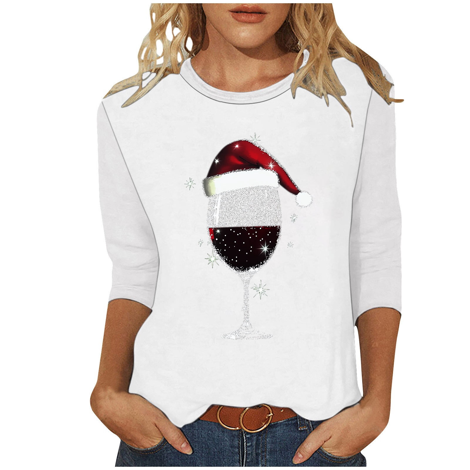 asdoklhq Christmas Crew Neck Sweatshirts Women's Fashion Tees Casual ...
