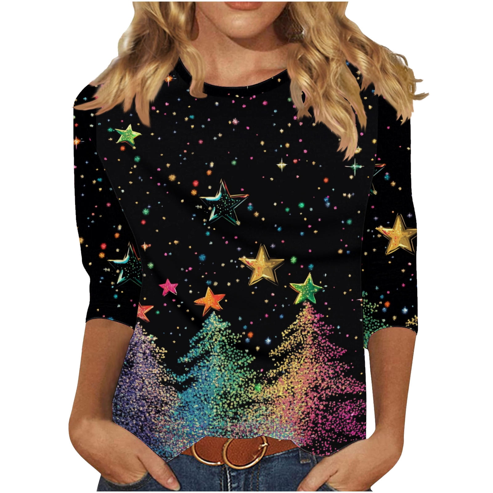 asdoklhq Christmas Crewneck Sweatshirts Women Christmas Sparkling ...