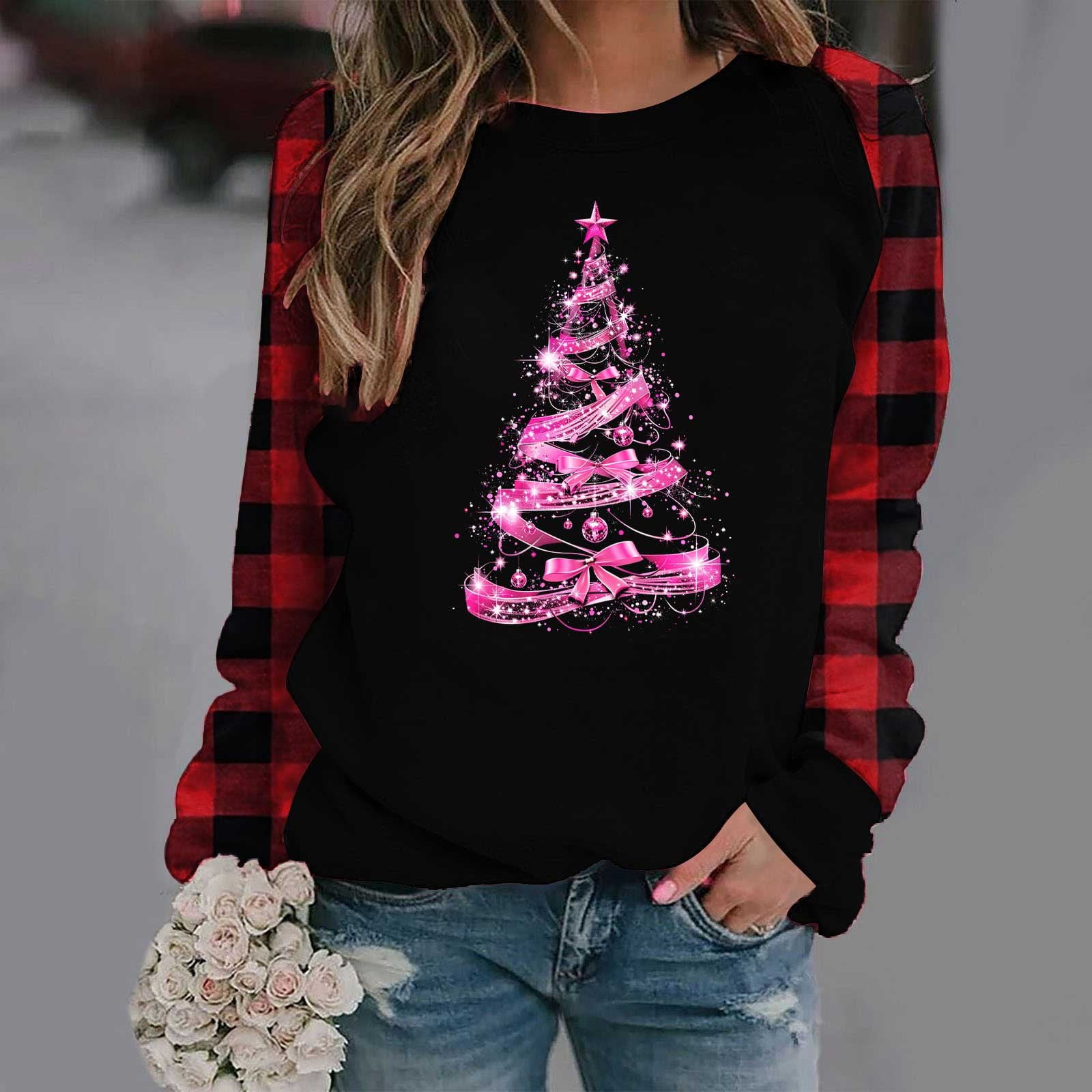 asdoklhq Christmas Graphic Tees for Women Ladies' Christmas Fashion ...