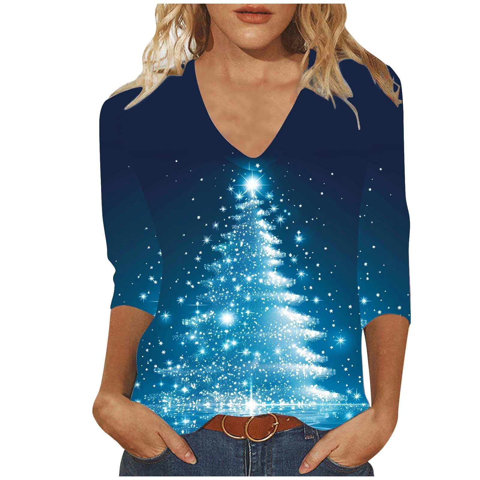 asdoklhq Christmas Long Sleeve Going Out Tops for Women Ladies ...