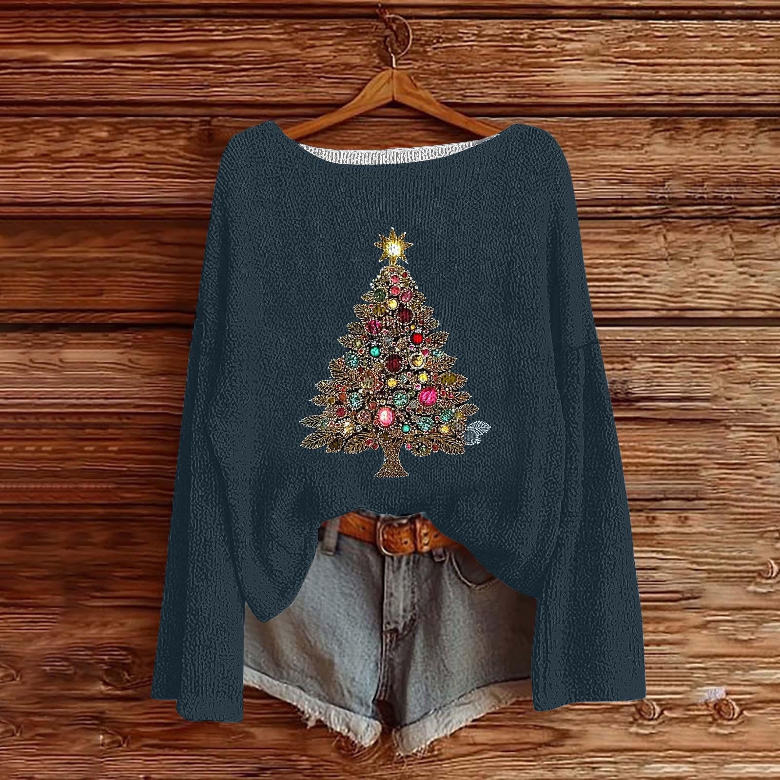 asdoklhq Christmas Long Sleeve Shirts for Women Ladies' Winter ...