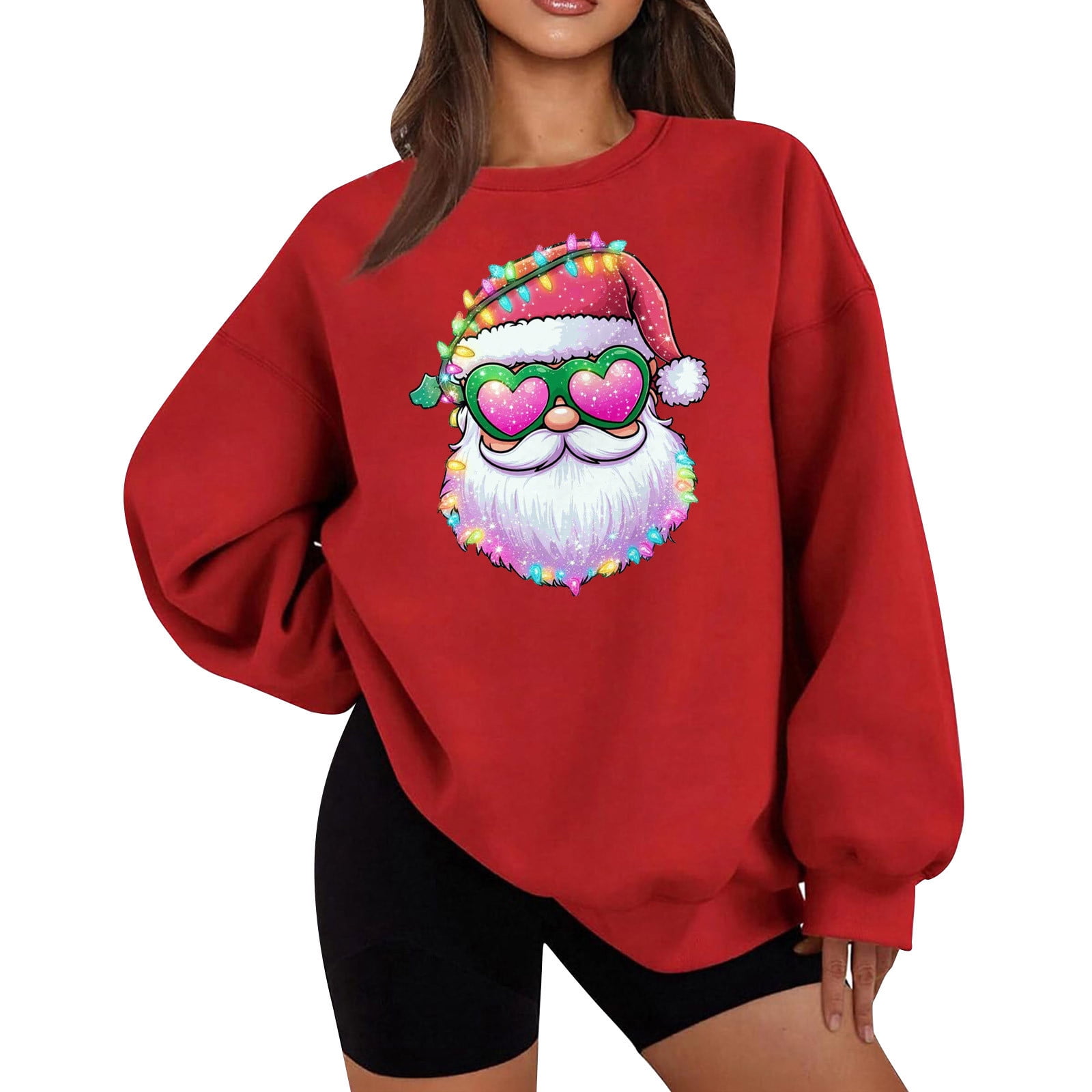asdoklhq Christmas Long Sleeve Shirts for Women Thin Fleece Round Neck ...