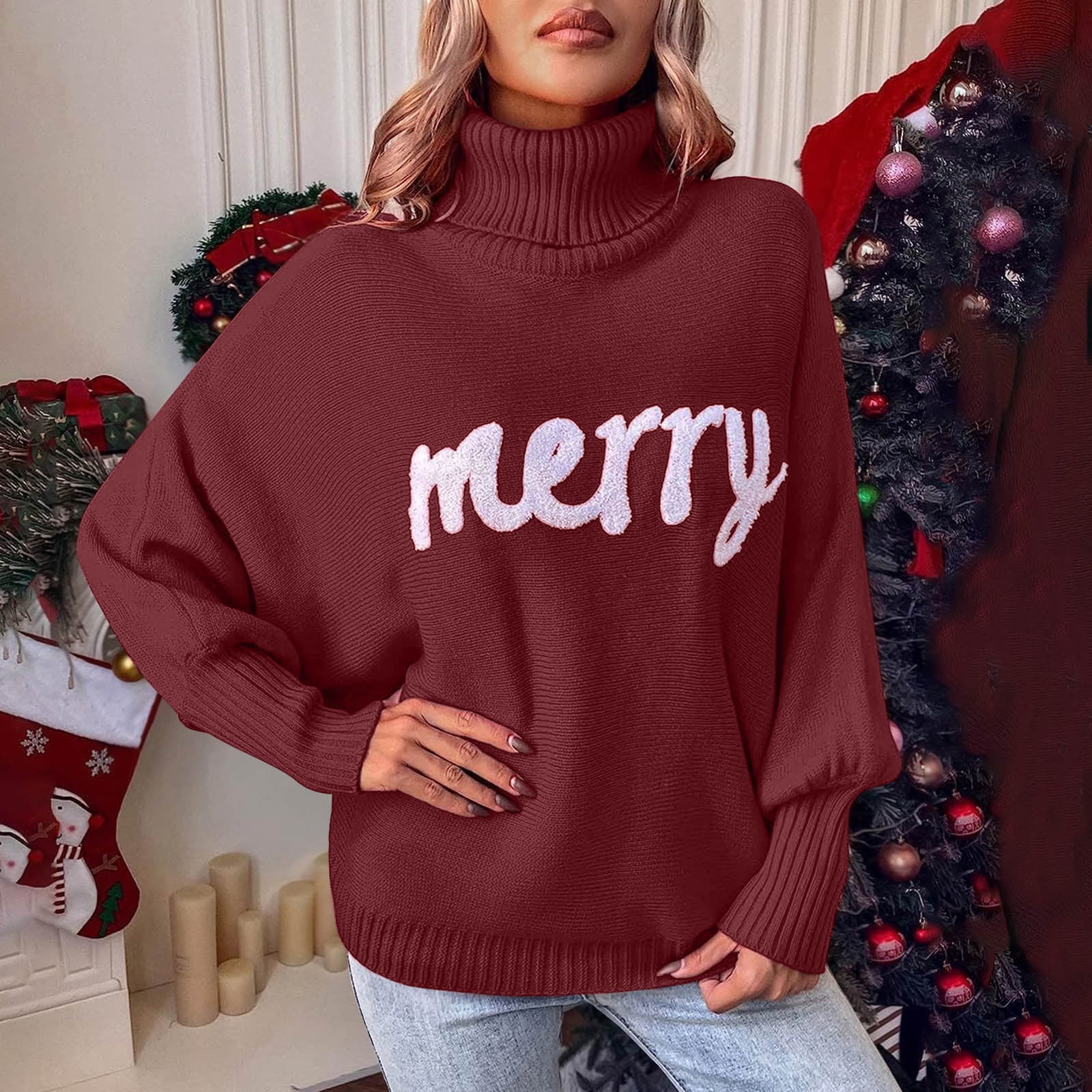 asdoklhq Christmas Long Sleeve Tops for Women Fall and Winter Christmas ...
