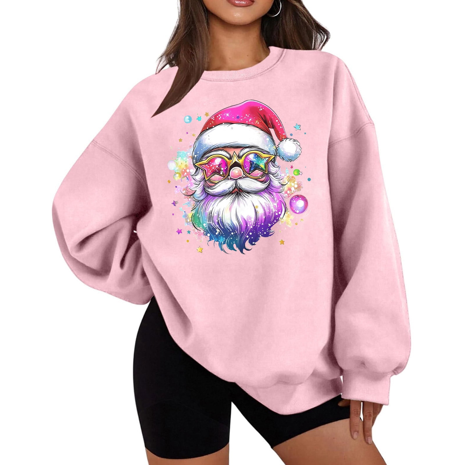 asdoklhq Christmas Long Sweaters for Women's Thin Fleece Round Neck ...