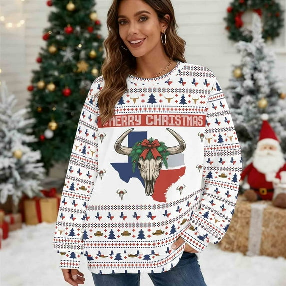 asdoklhq Christmas Shirts for Womens Christmas Print Oversized ...