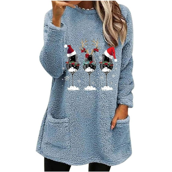 asdoklhq Christmas Sweatshirt for Women Round Neck Printed Long Sleeve ...