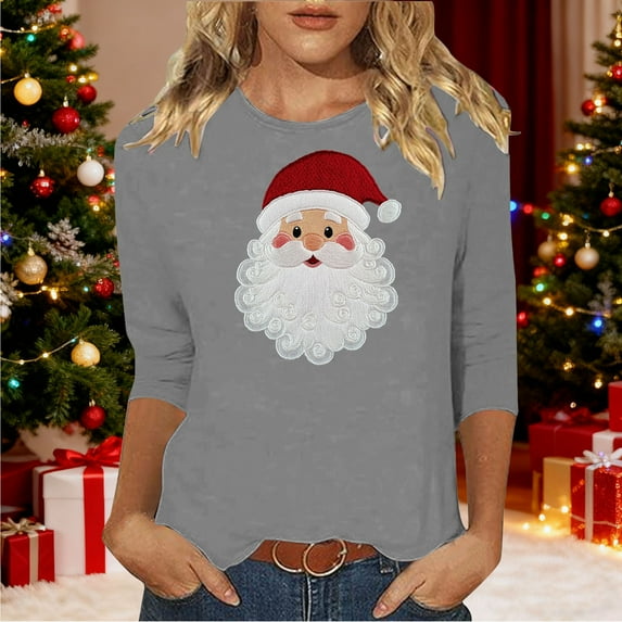 asdoklhq Christmas Sweatshirts for Women Ladies' Christmas Round Neck 3 ...