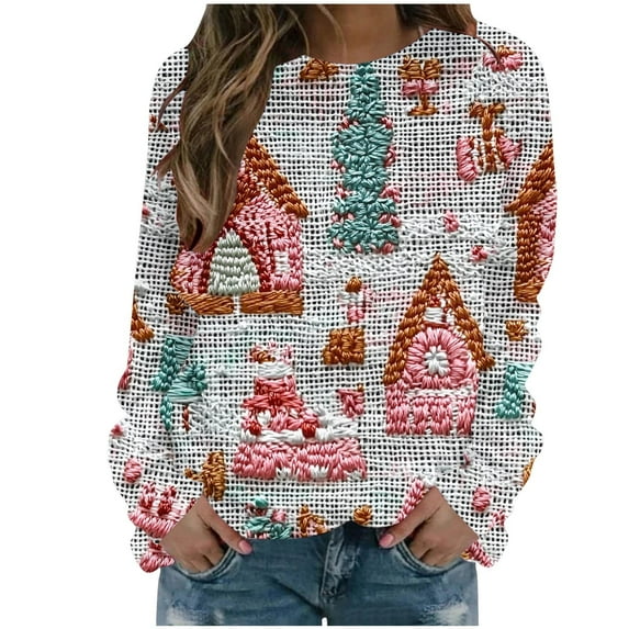 asdoklhq Christmas T Shirts for Women Fashion Printed Loose Long Sleeve ...