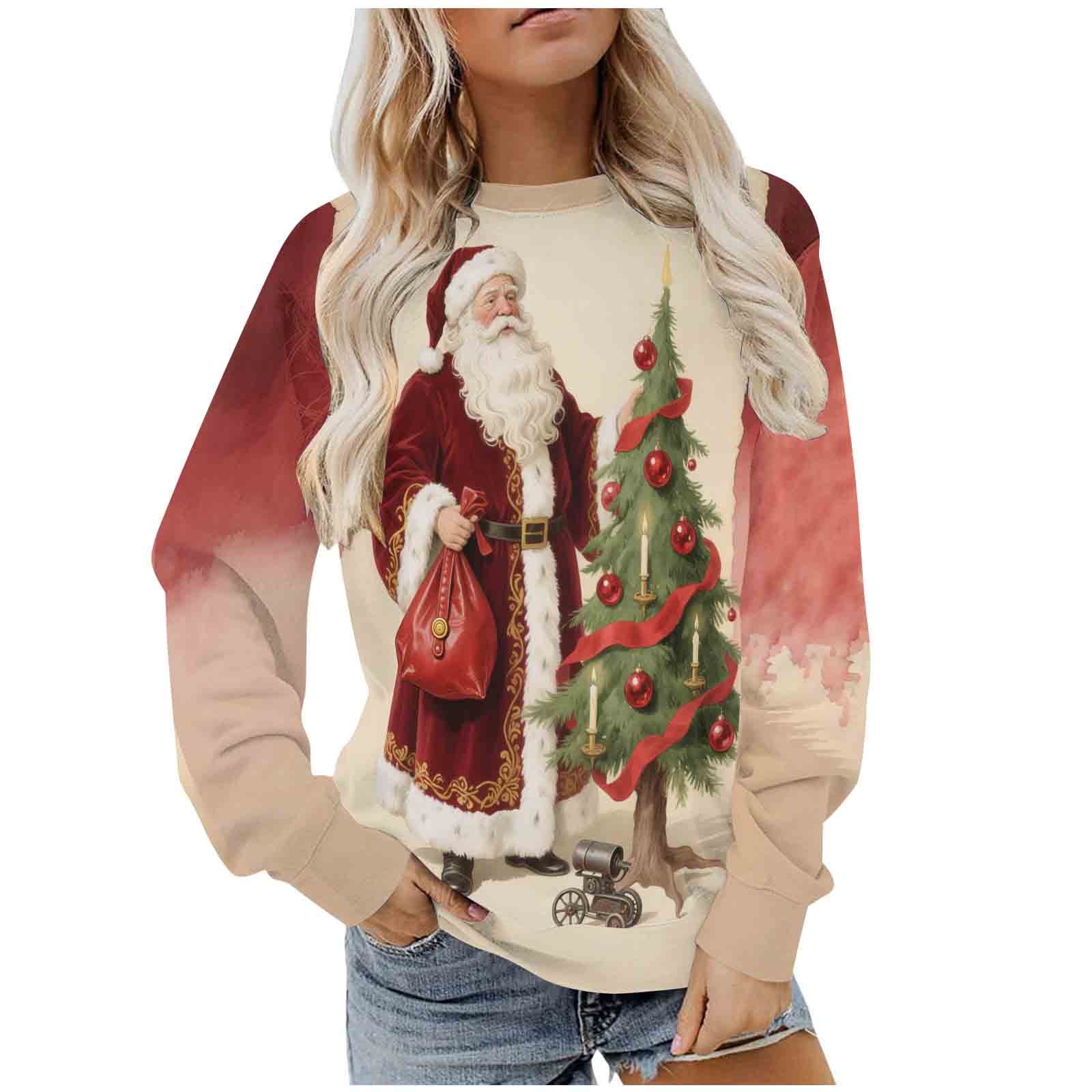 asdoklhq Christmas Tshirts Shirts for Women's Christmas Solid-color ...