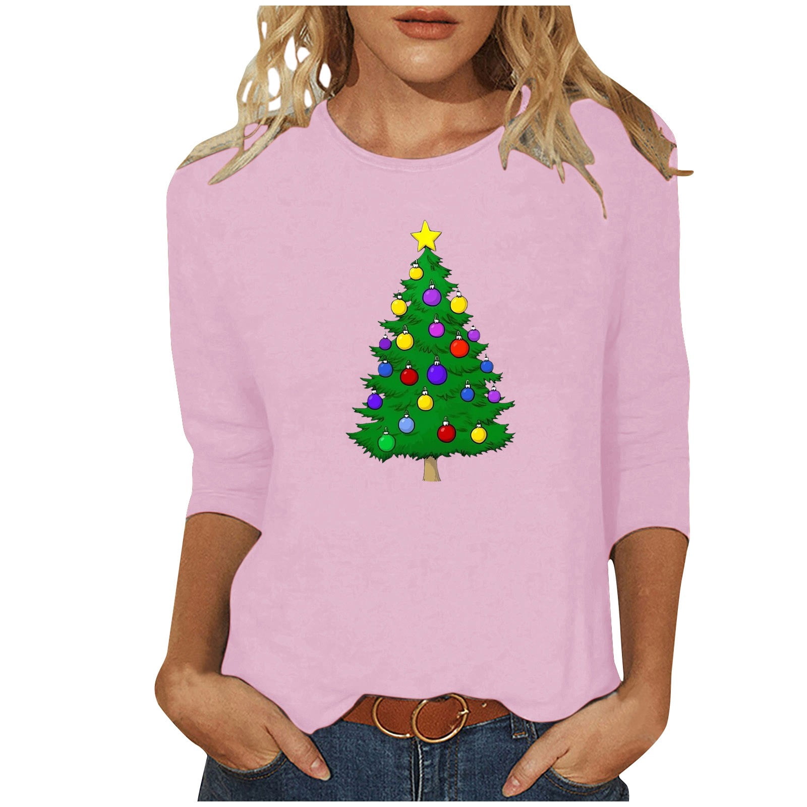 asdoklhq Christmas Turtleneck Sweater Women Ladies' Casual Christmas ...