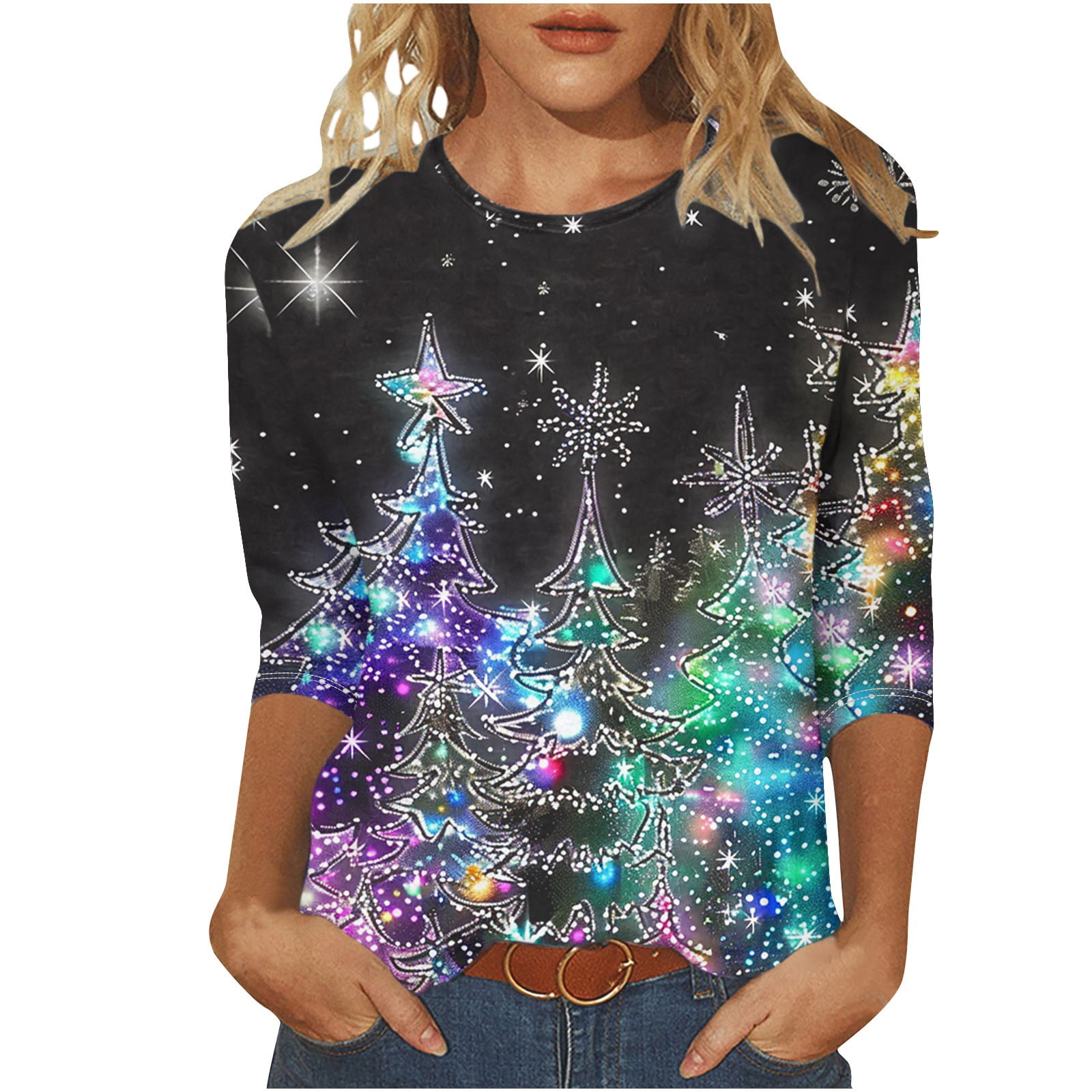 asdoklhq Christmas Ugly Christmas Sweater Women's Fashion Casual Color ...