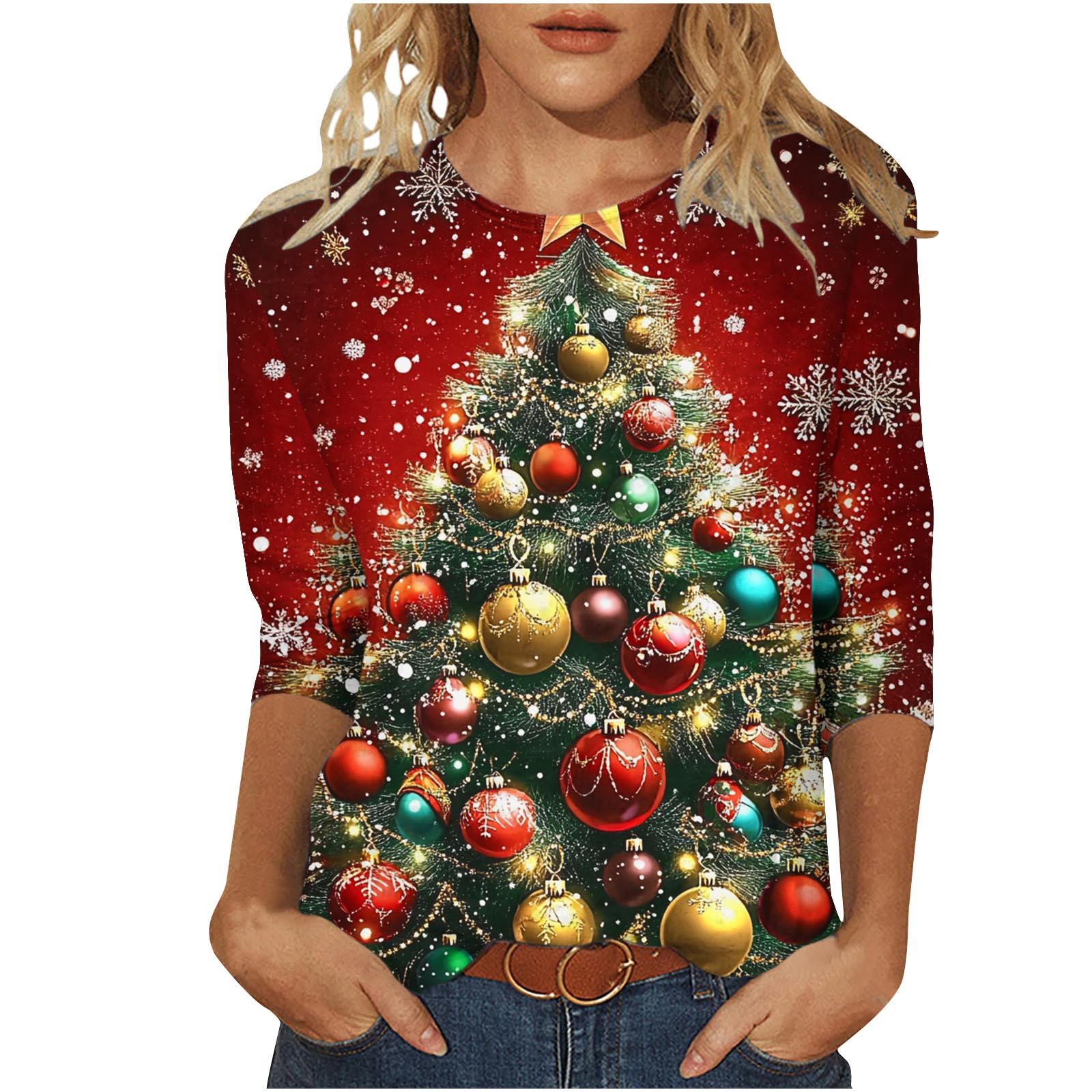 asdoklhq Christmas V Neck Sweaters for Women Fashion Women's Christmas ...