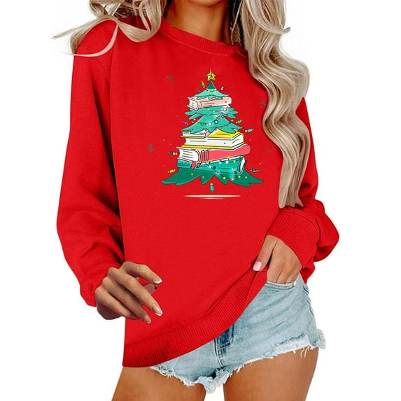 asdoklhq Christmas V Neck Sweaters for Women Round Neck Hoodless ...
